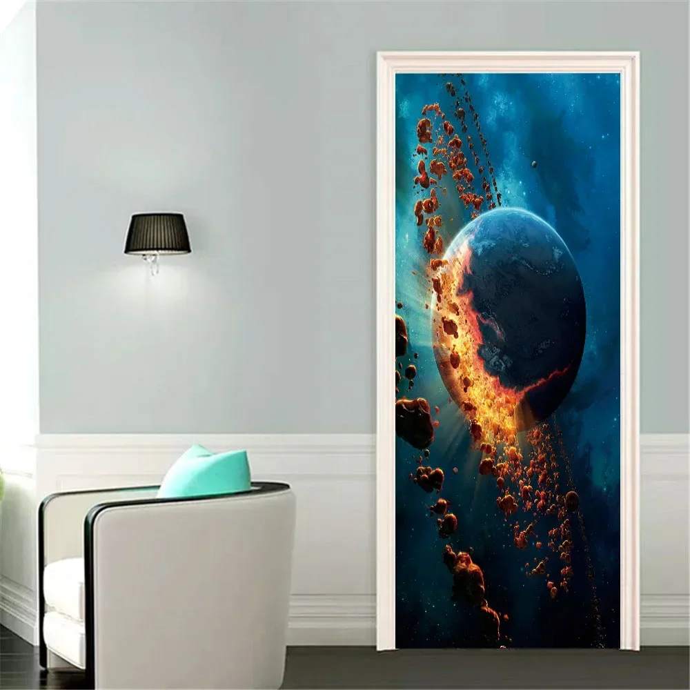 Universe Planets Door Stickers Wallpaper Galaxy Starry Sky Doors Murals ...