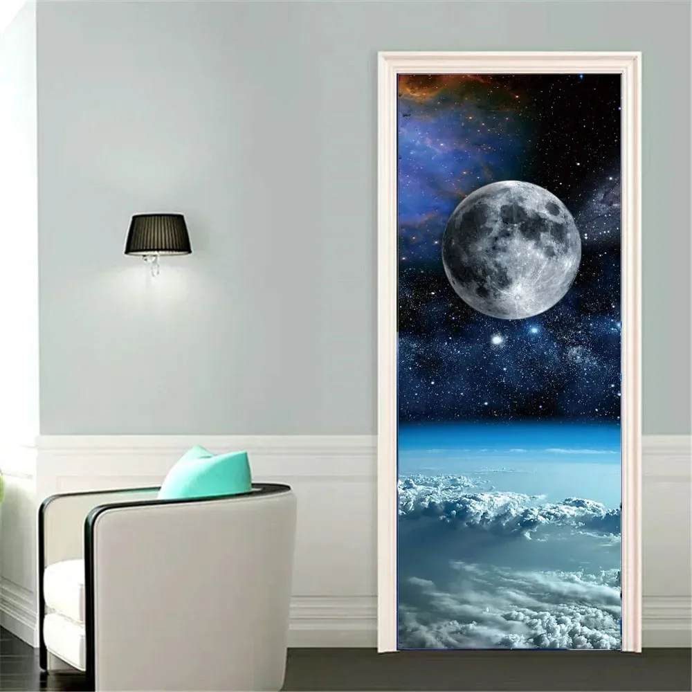 Universe Planets Door Stickers Wallpaper Galaxy Starry Sky Doors Murals ...