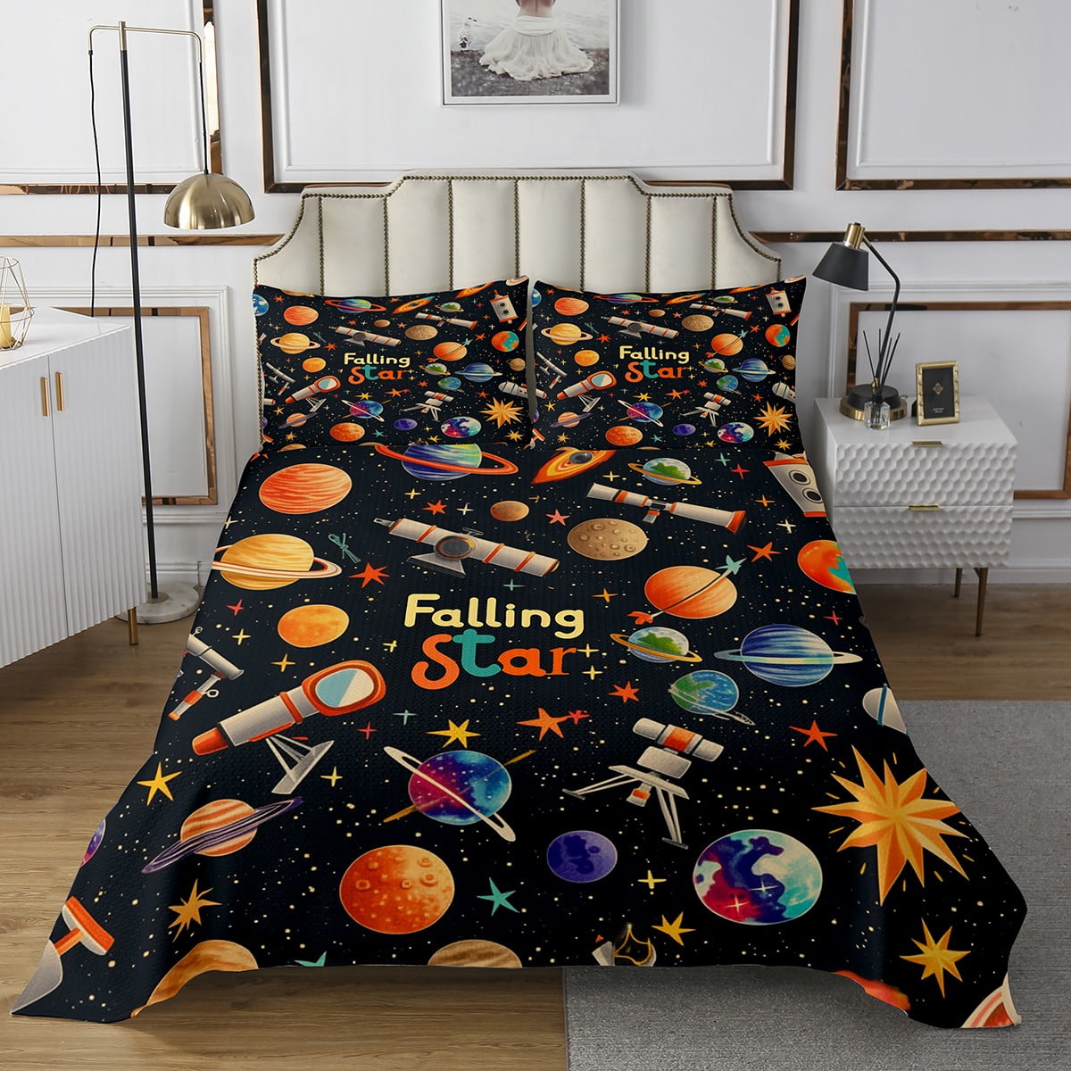Universe Quilt Set Twin Size Galaxy Starry Sky Decor Bedspread, Outer ...