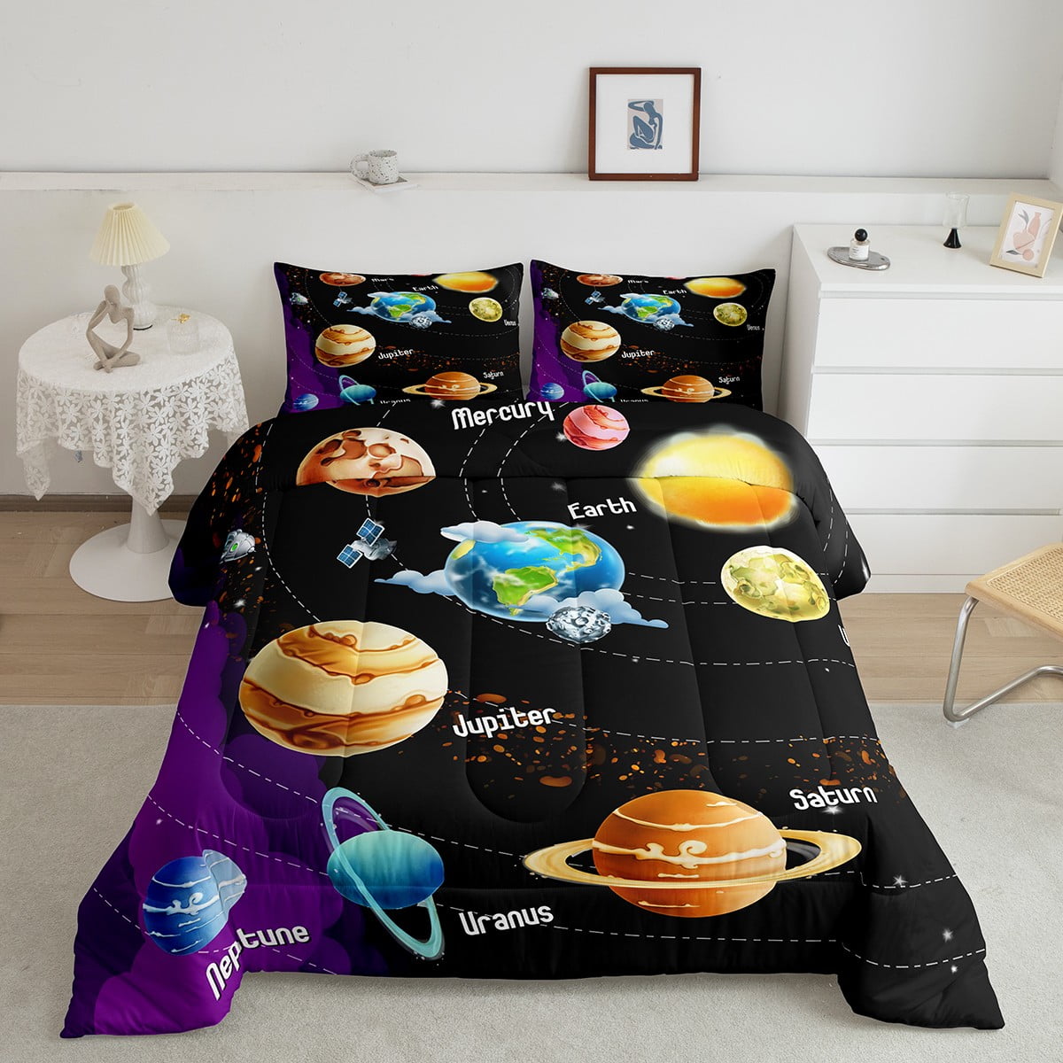 Universe Room Decor Bedding Queen Size Outer Space Comforter Set for ...