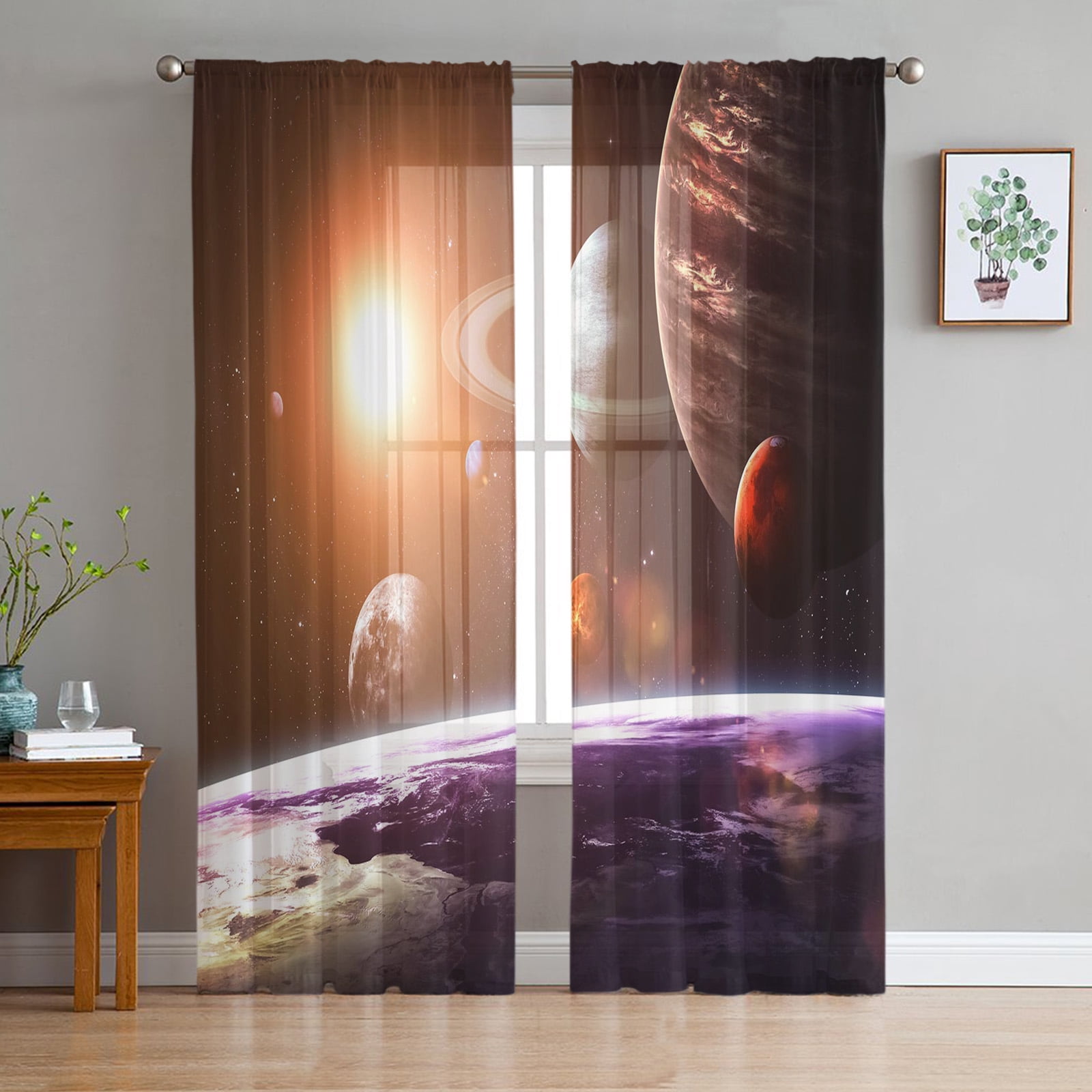 Universe Space Galaxy Earth Tulle Curtains for Living Room Bedroom ...