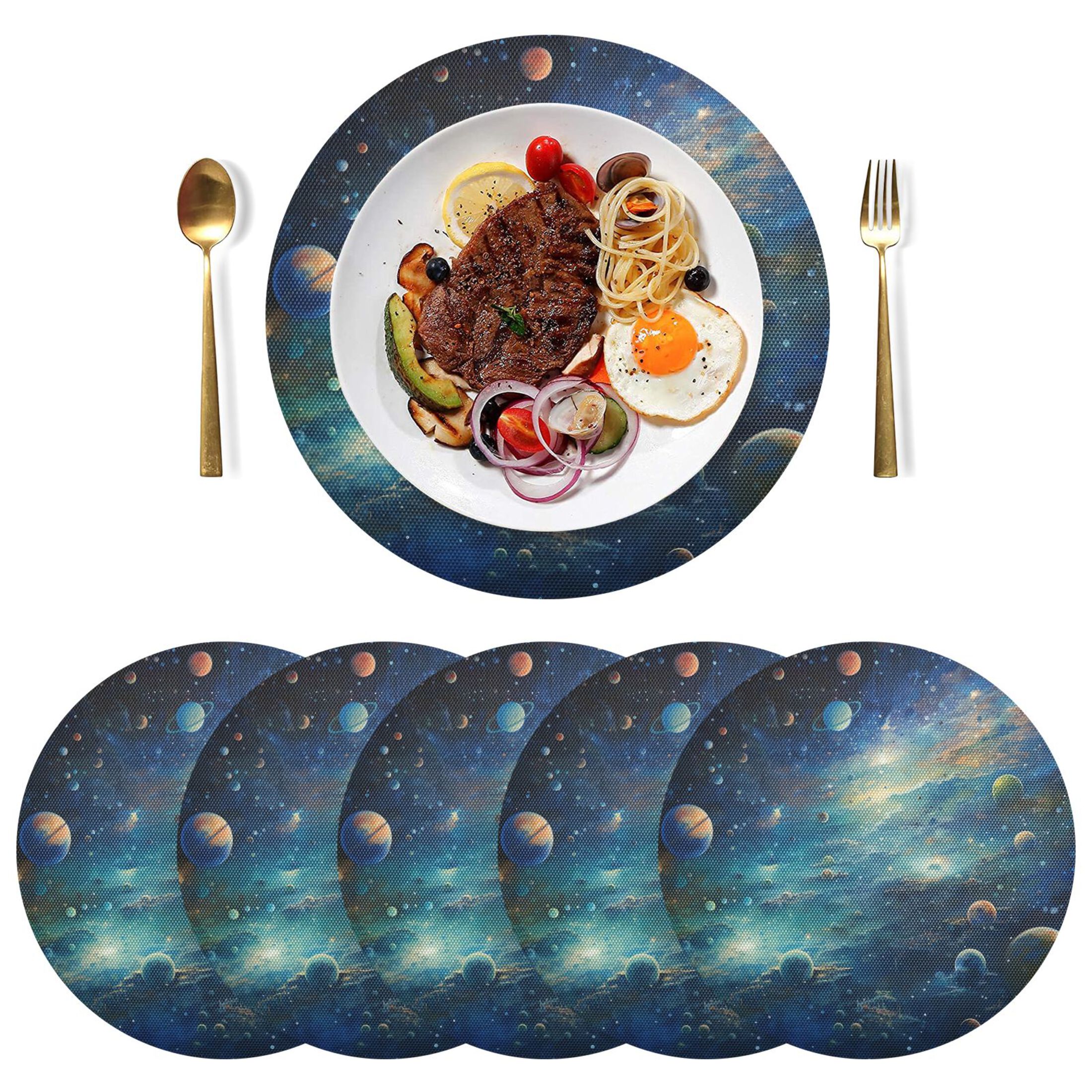 Universe Space Round Plate Mats Non-Slip Place Mat Washable PVC Table ...
