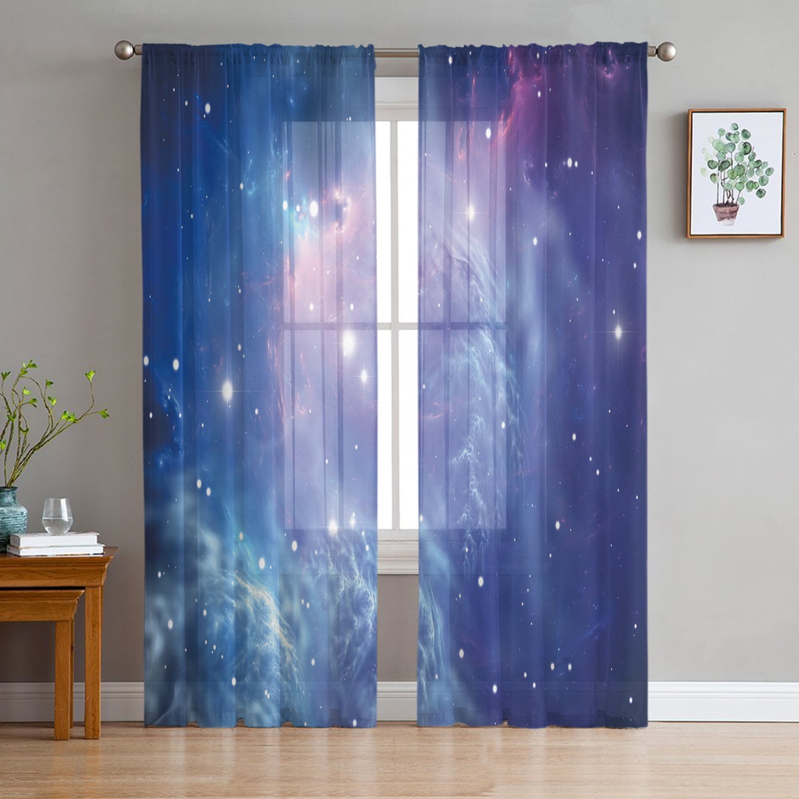 Universe Starry Sky Nebula Art Tulle Curtains For Living Room Bedroom ...