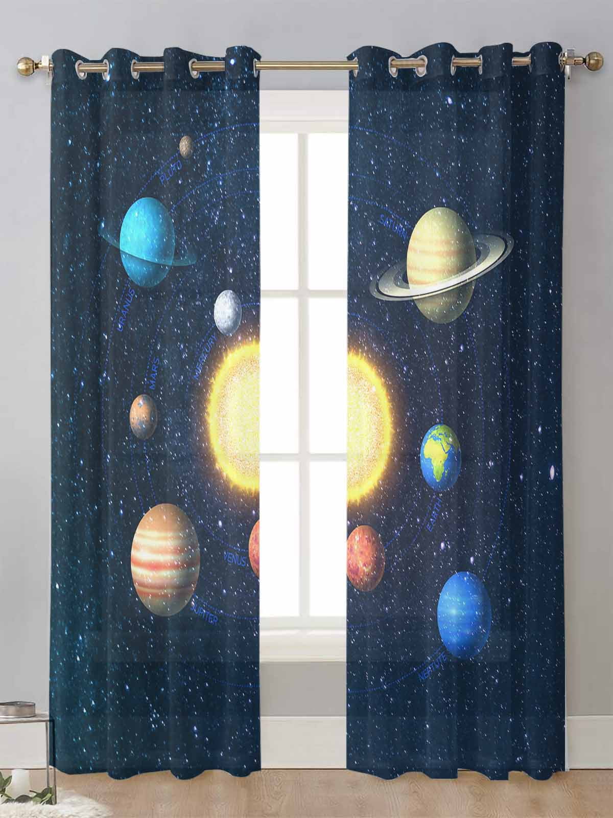 Universe Starry Sky Solar System Planet Sheer Curtains For Living Room ...