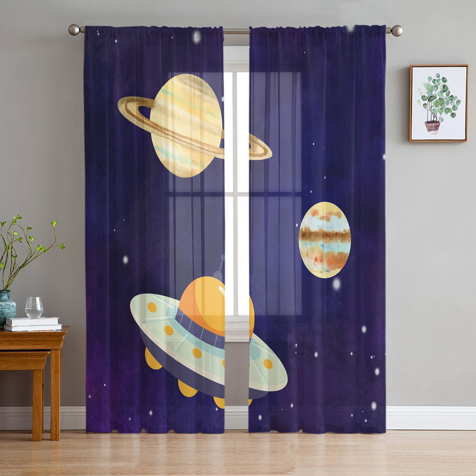 Universe Starry Space Planet Tulle Curtains for Living Room Bedroom ...