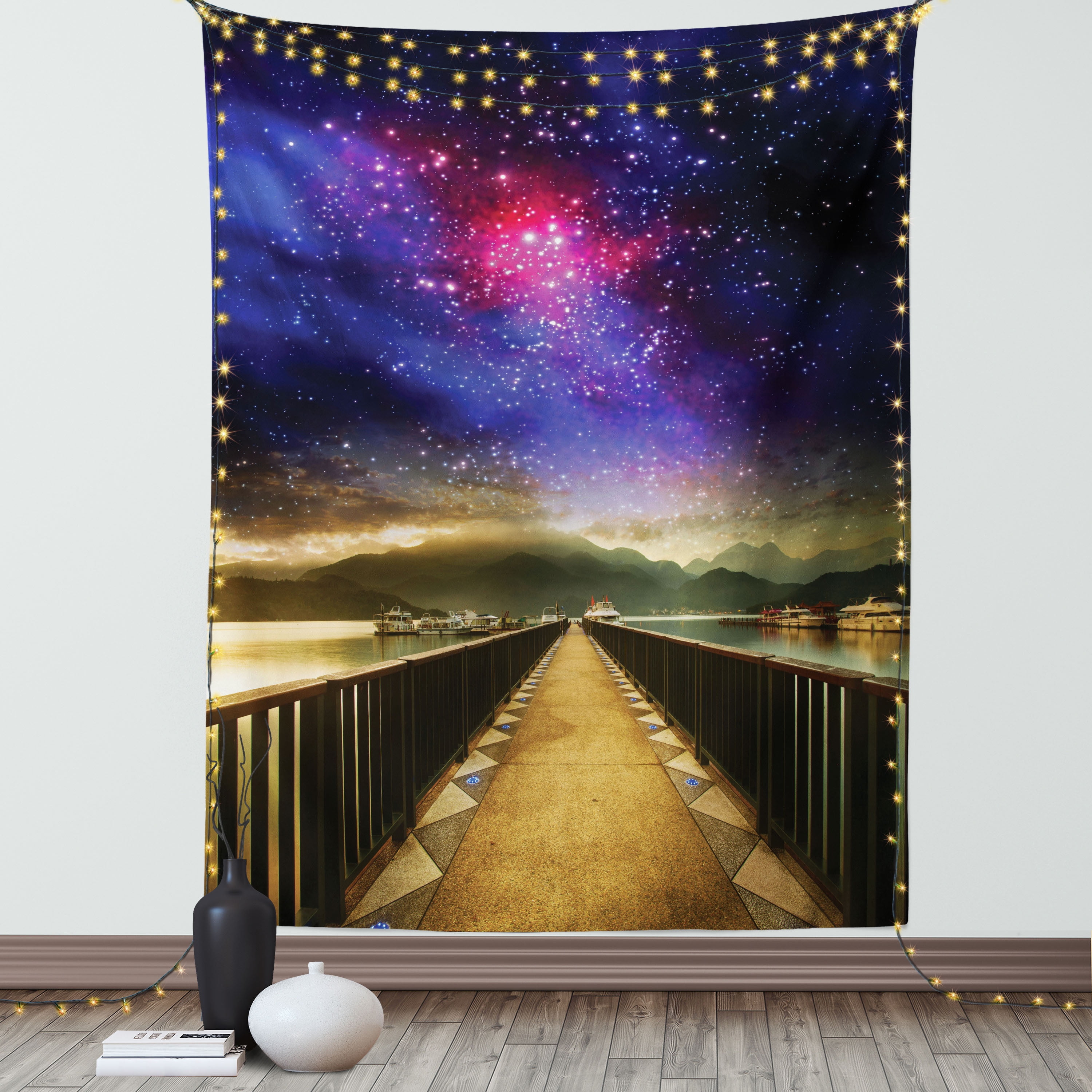 Universe Tapestry, Galaxy Cosmos Wooden Bridge Panoramic View Celestial ...