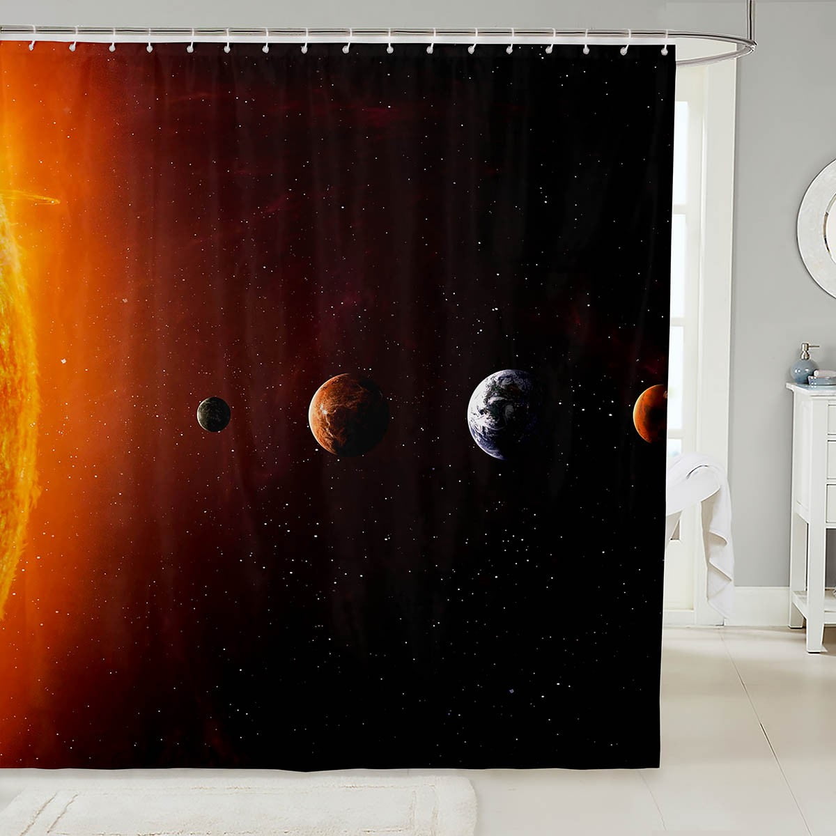 Universe Themed Bath Curtain Outer Space Shower Curtain for Boys Girls ...