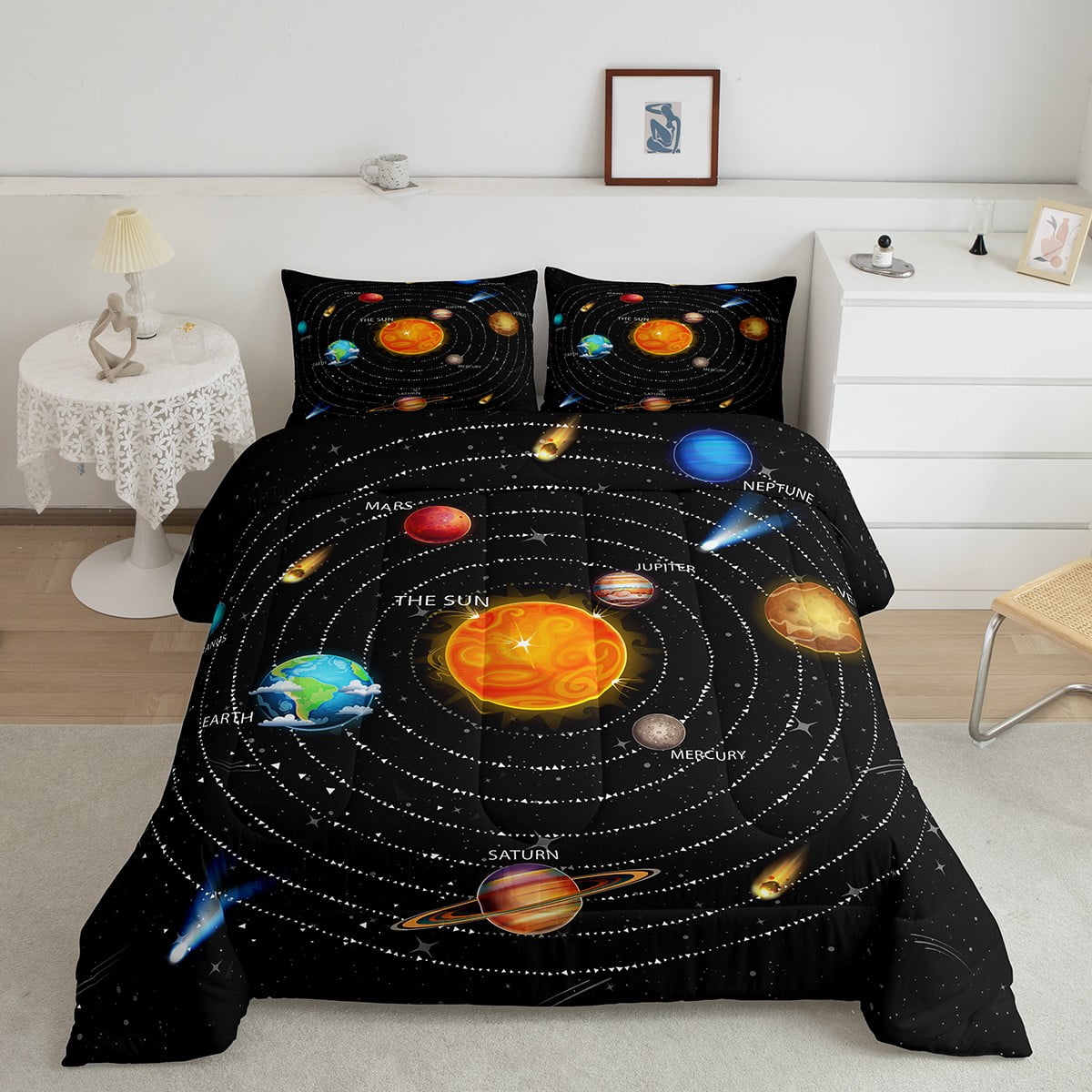 Universe Themed Decor Comforter Set Outer Space Bedding Set Queen Size ...
