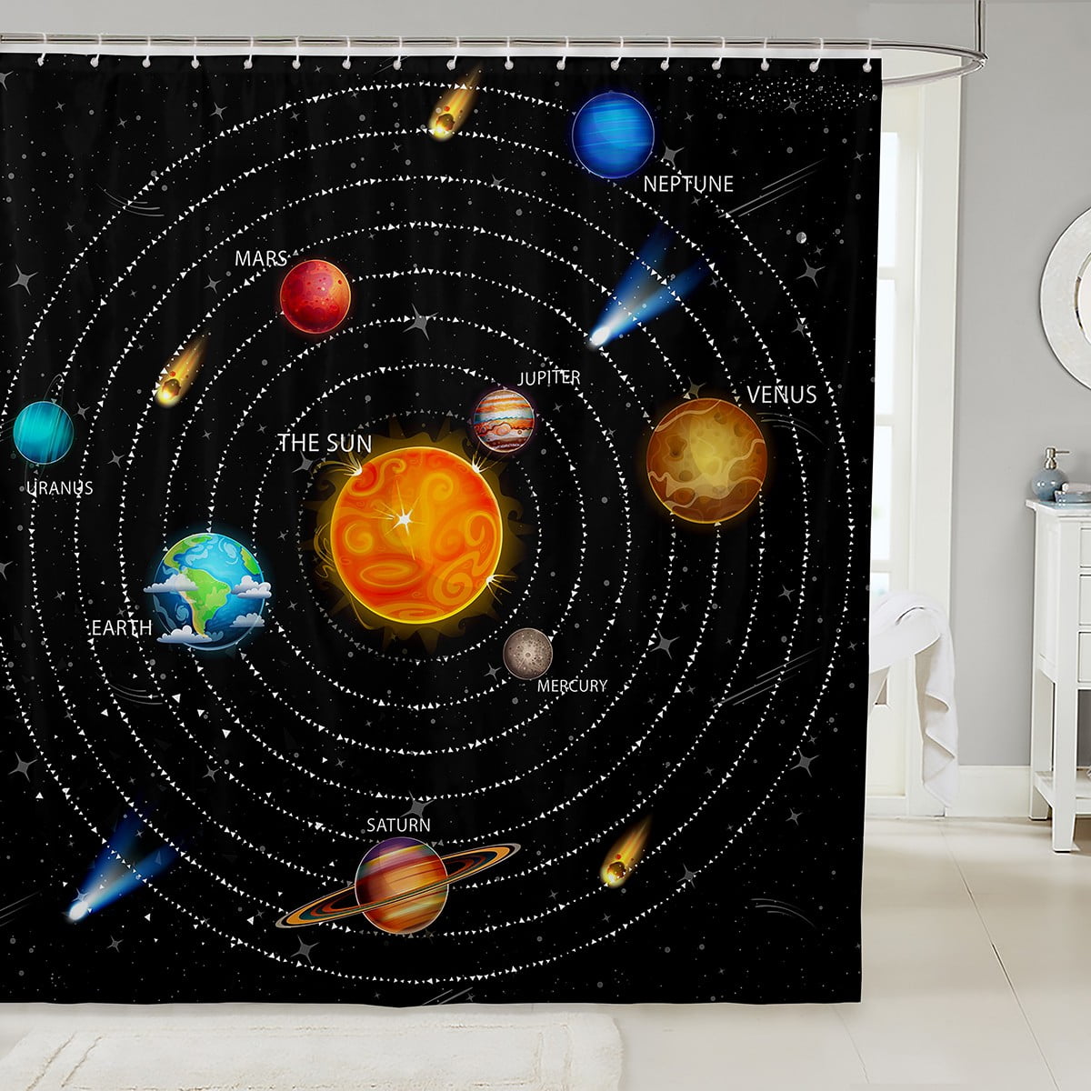 Universe Themed Decor Shower Curtain Outer Space Bath Curtain, Solar ...