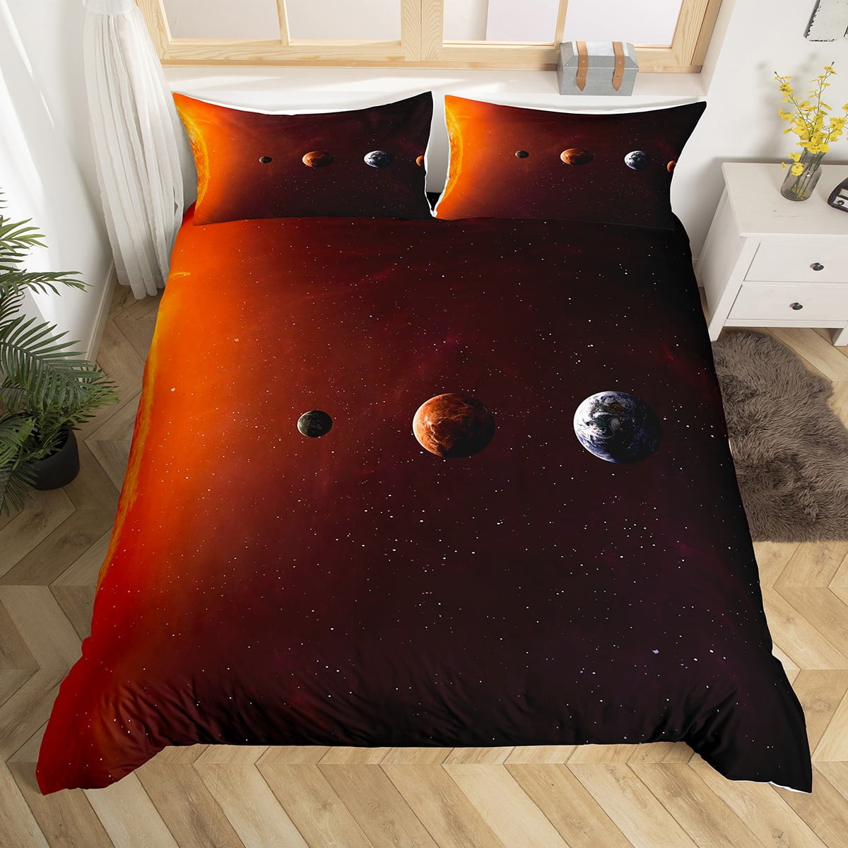 Universe Themed Duvet Cover Full Size Outer Space Bedding Set for Boys ...