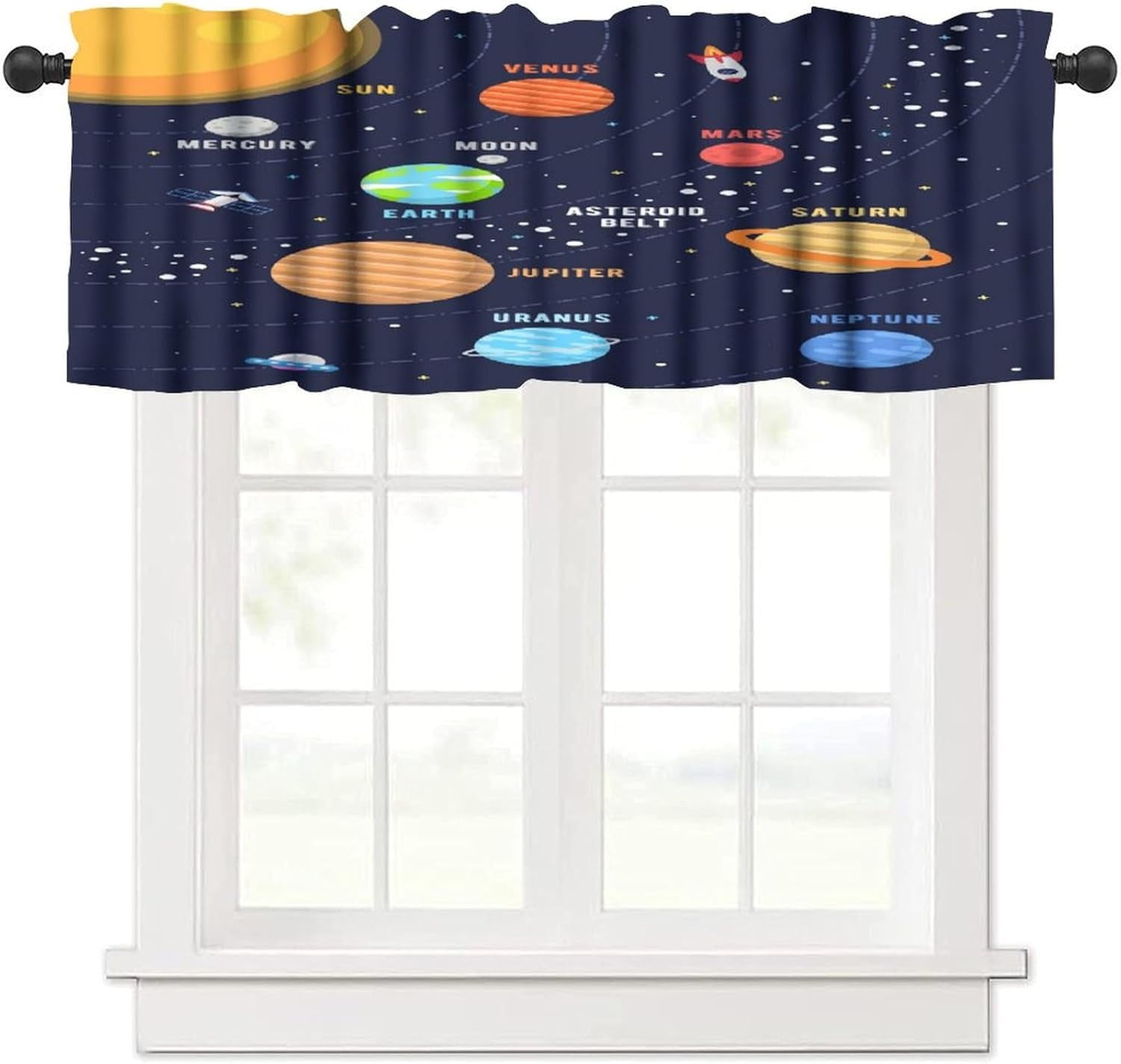 Universe Valance Curtain Solar System Planet Rocket Spacecraft Print Rod Pocket Valance Window ...