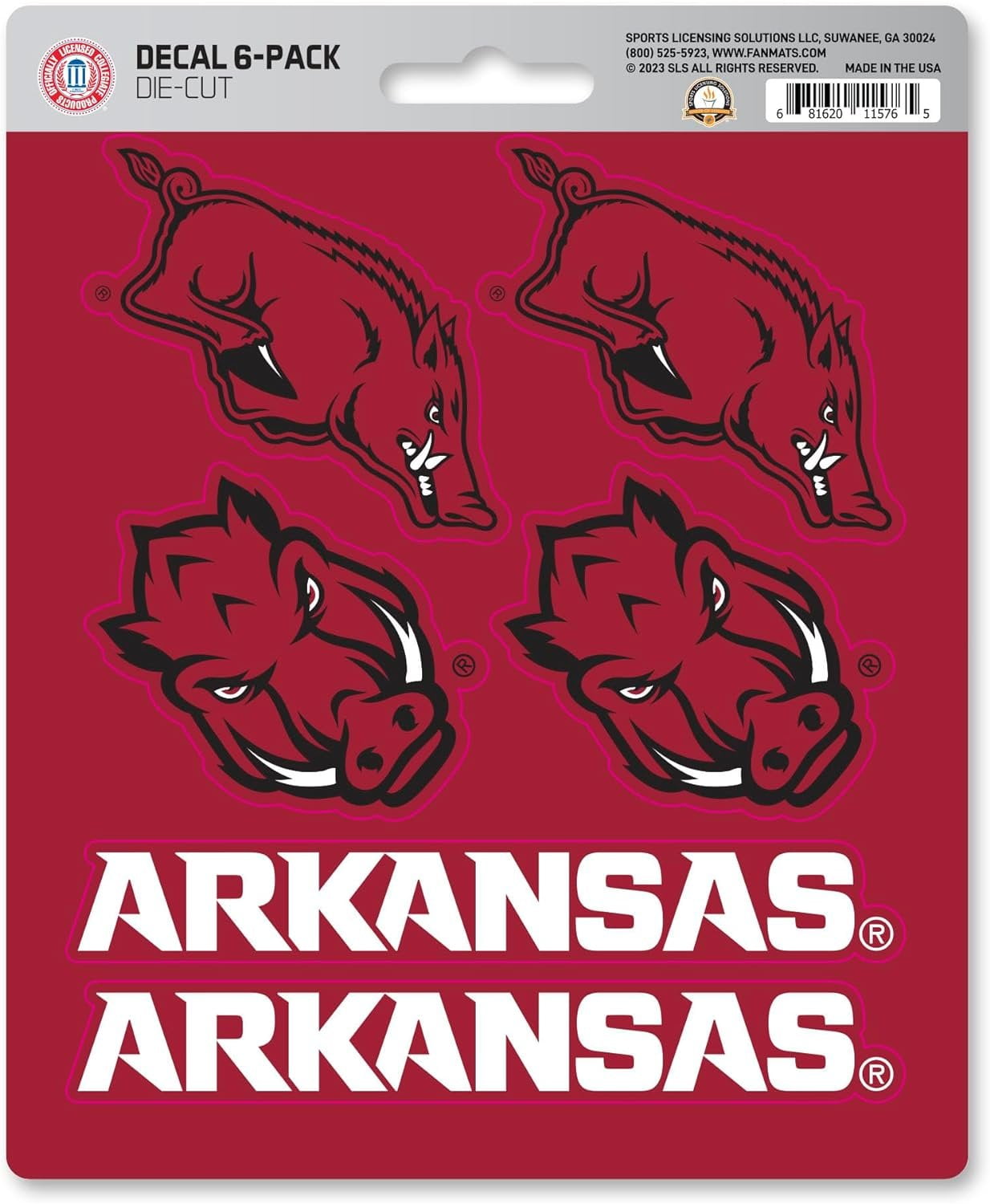 University of Arkansas Razorbacks 6-Piece Decal Sticker Set, 5x6 Inch ...