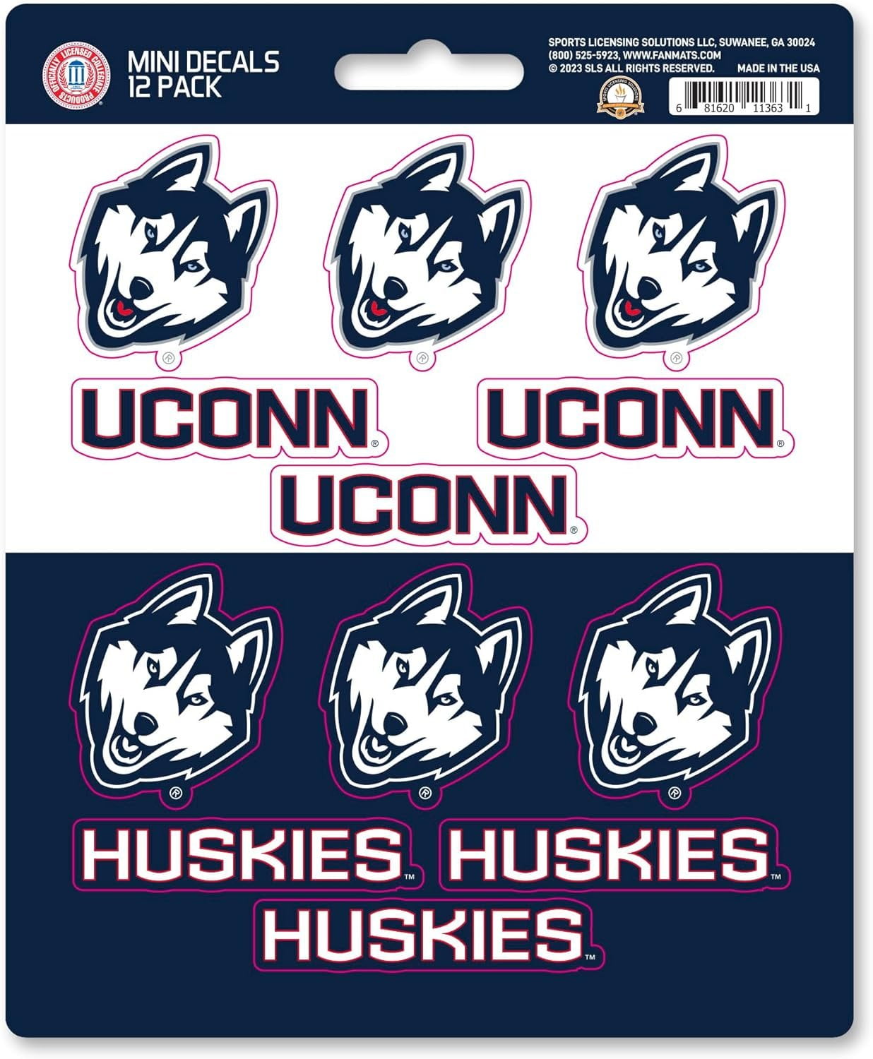 University of Connecticut Huskies 12-Piece Mini Decal Sticker Set, 5x6 ...