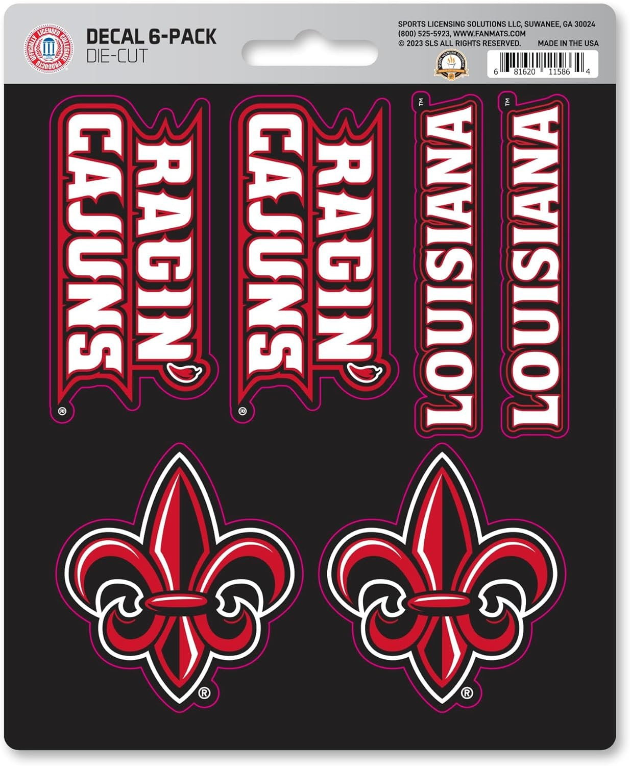 University of Louisiana Lafayette Ragin' Cajuns 6-Piece Decal Sticker ...
