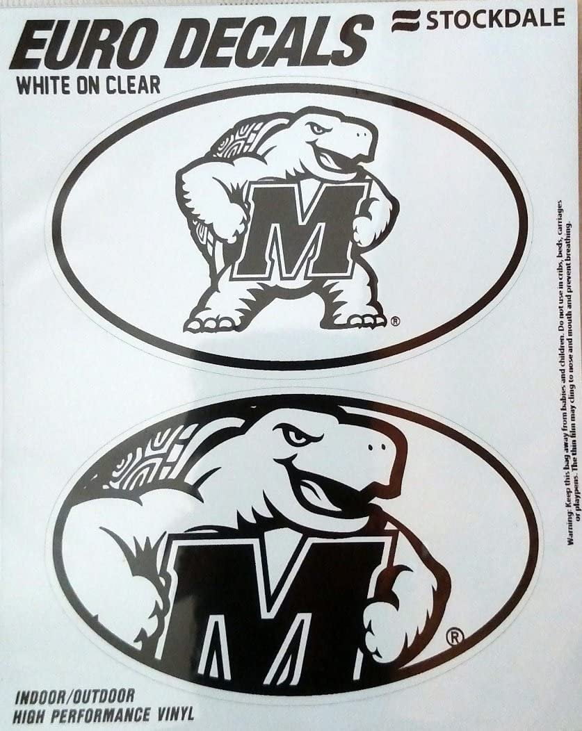 University Maryland Terrapins 2-Piece White and Clear Euro Decal ...