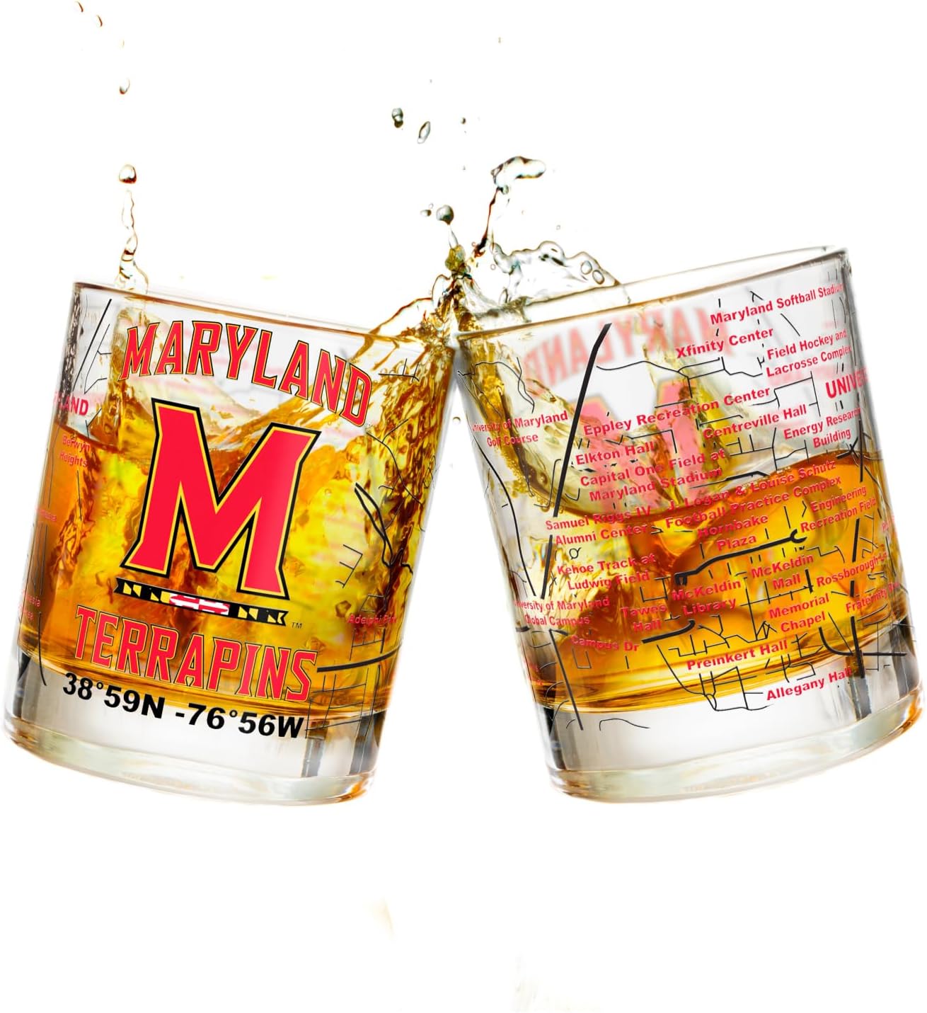 University Of Maryland Whiskey Glass Set (2 Low Ball Glasses ...