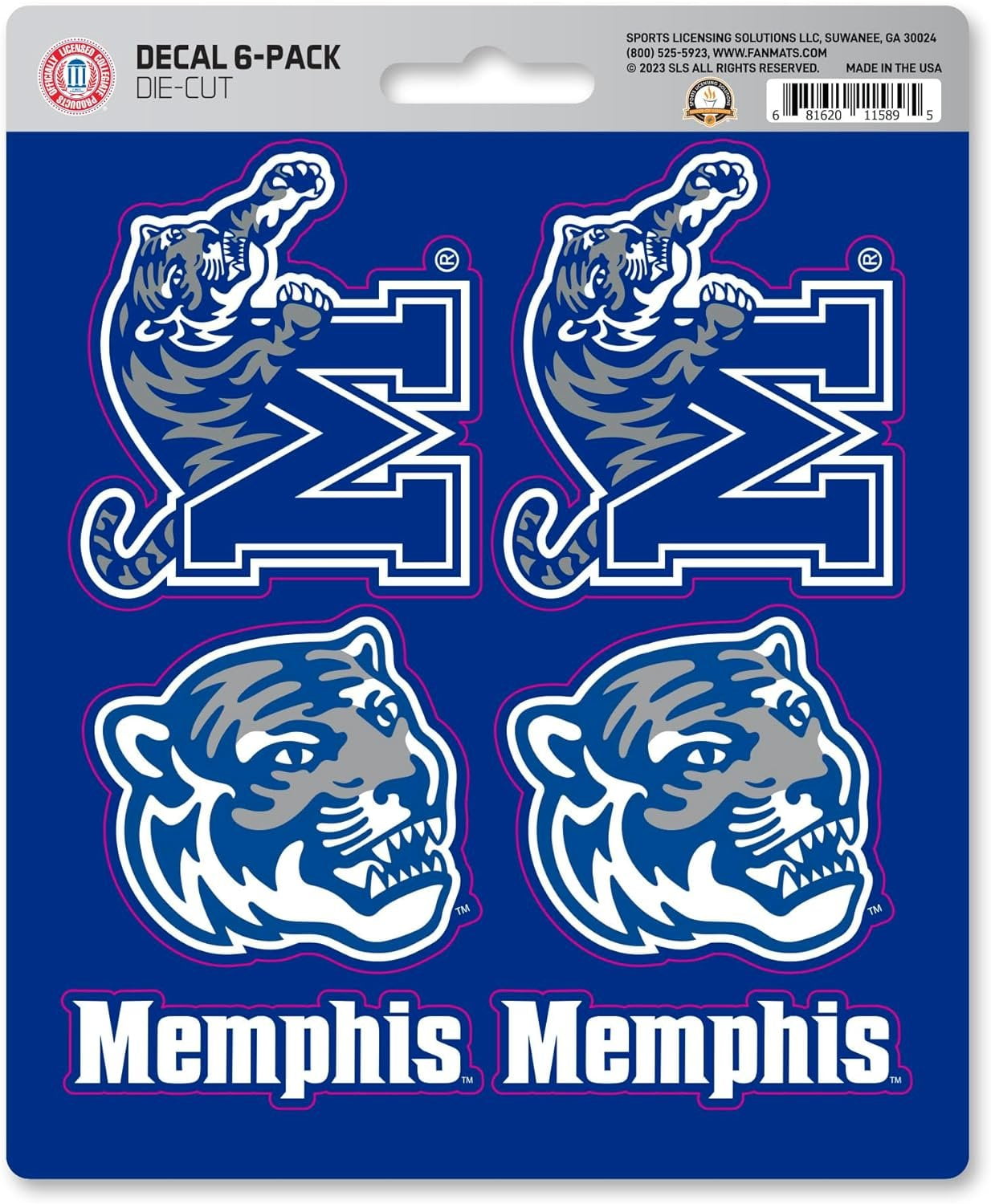 University of Memphis Tigers 6-Piece Decal Sticker Set, 5x6 Inch Sheet ...
