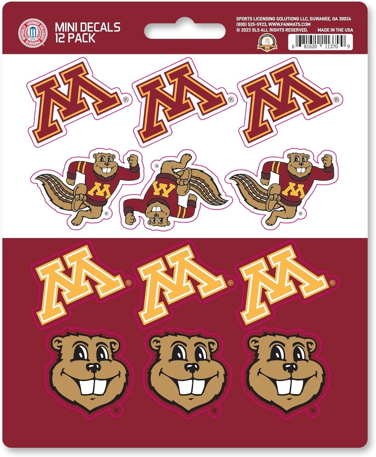 University of Minnesota Golden Gophers 12-Piece Mini Decal Sticker Set ...