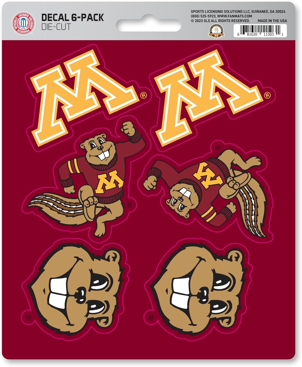 University of Minnesota Golden Gophers 6-Piece Decal Sticker Set, 5x6 ...