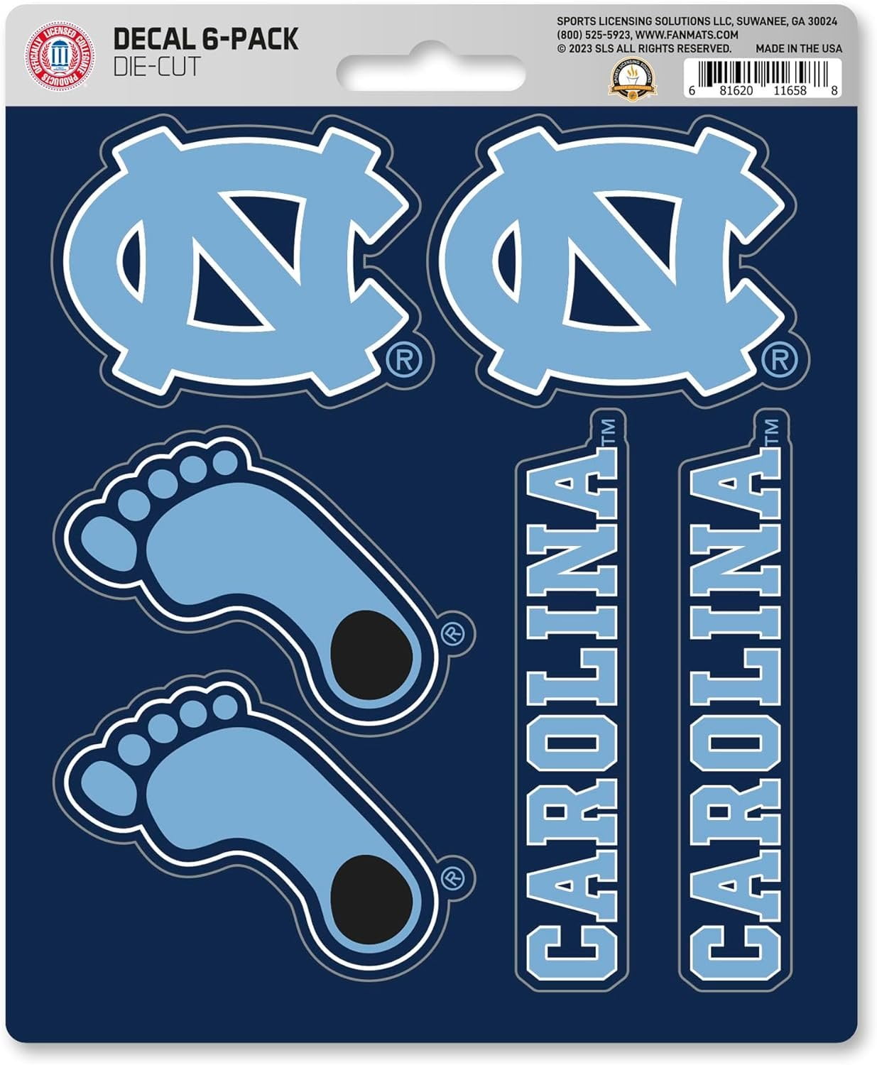 University of North Carolina Tar Heels 6-Piece Decal Sticker Set, 5x6 ...