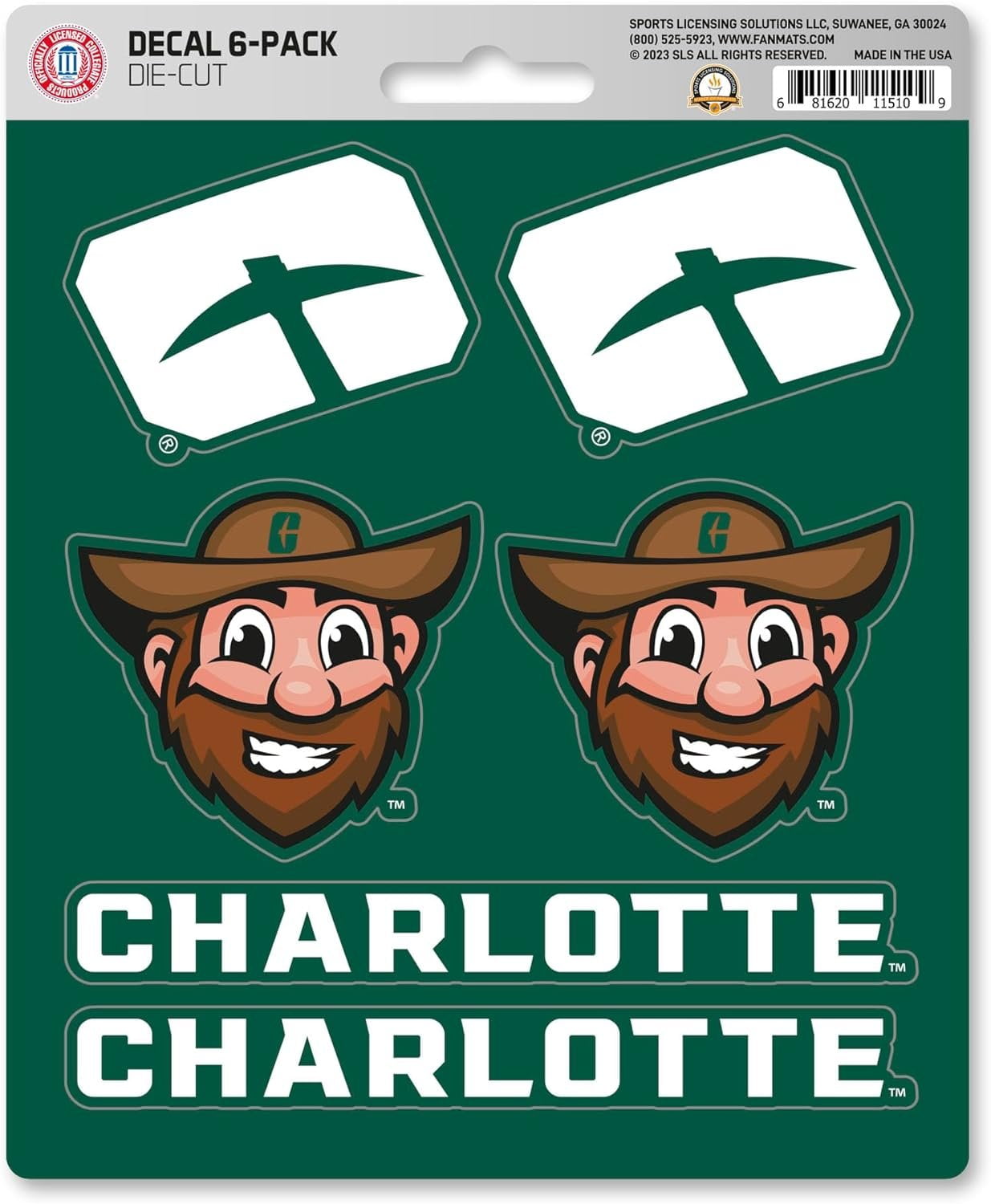 University of North Carolina UNC Charlotte 49ers 6-Piece Decal Sticker ...