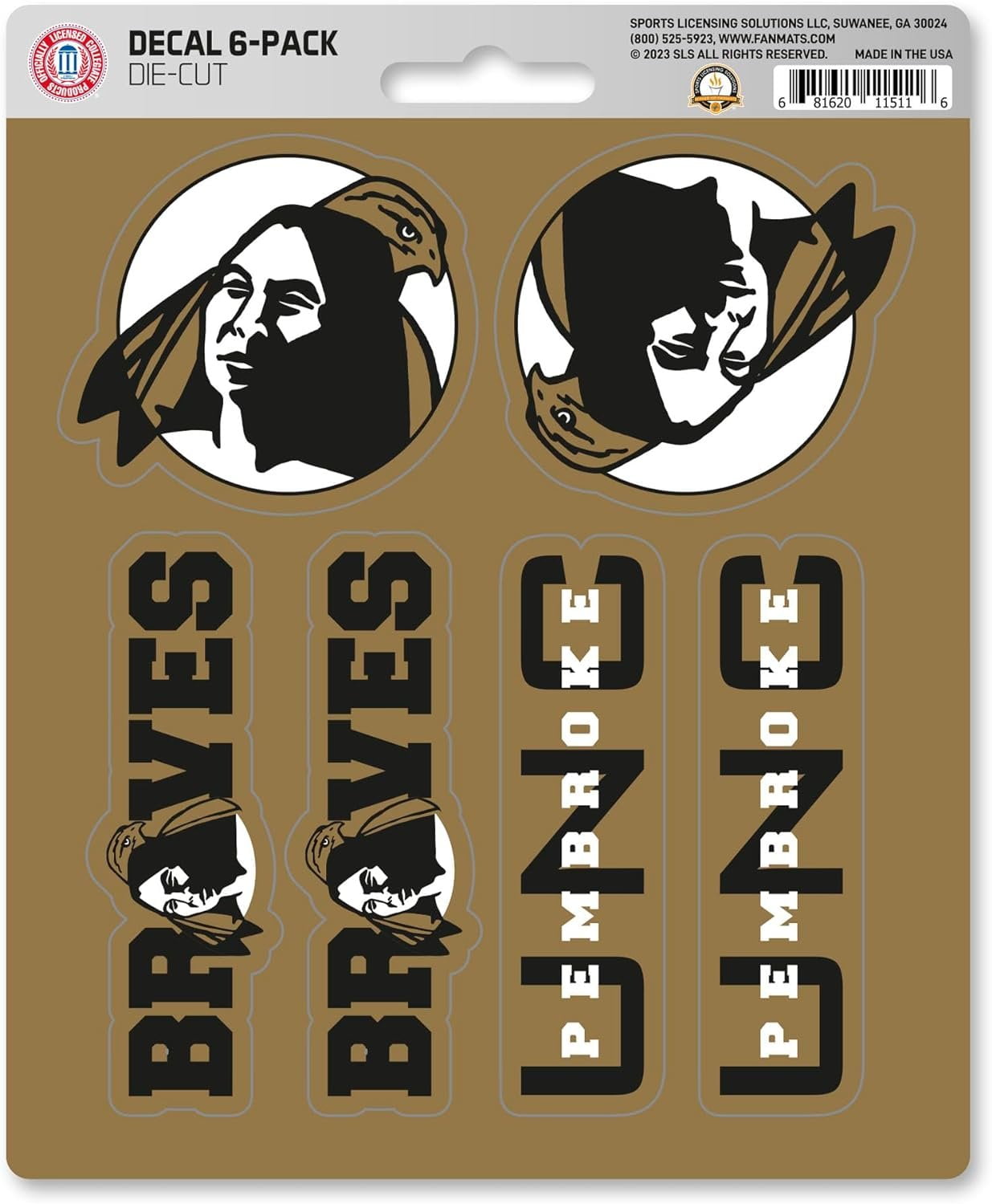 University of North Carolina UNC Pembrooke Braves 6-Piece Decal Sticker ...