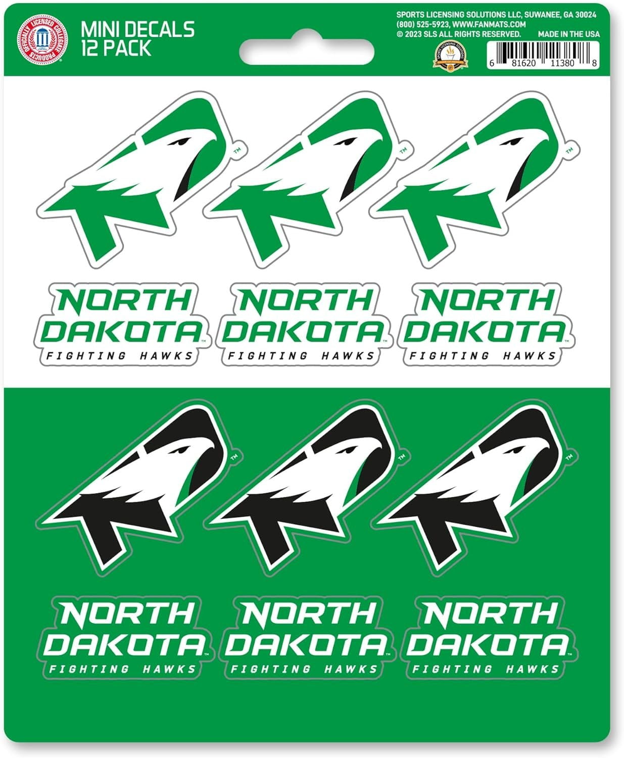 University of North Dakota Fighting Hawks 12-Piece Mini Decal Sticker ...