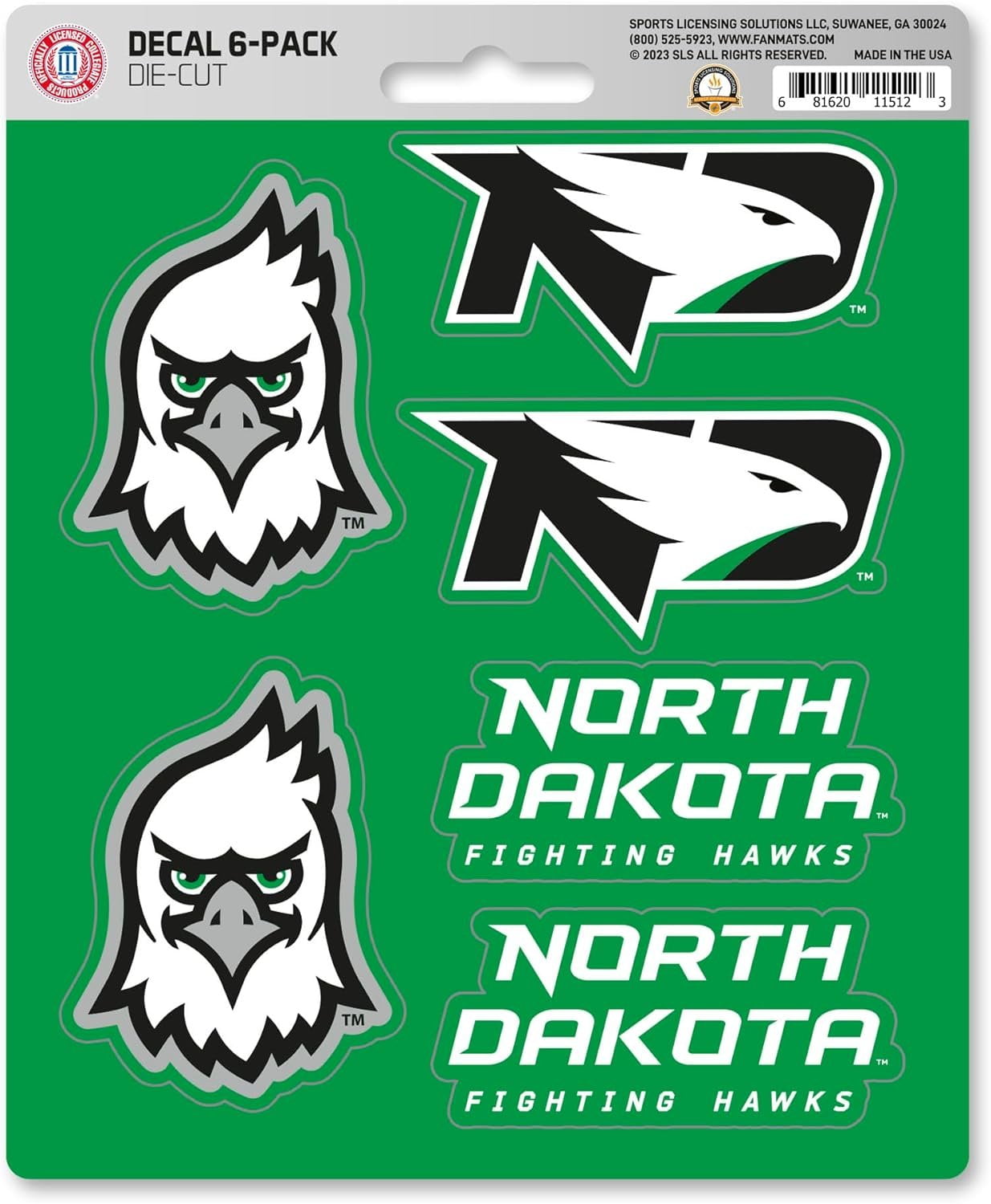 University of North Dakota Fighting Hawks 6-Piece Decal Sticker Set ...