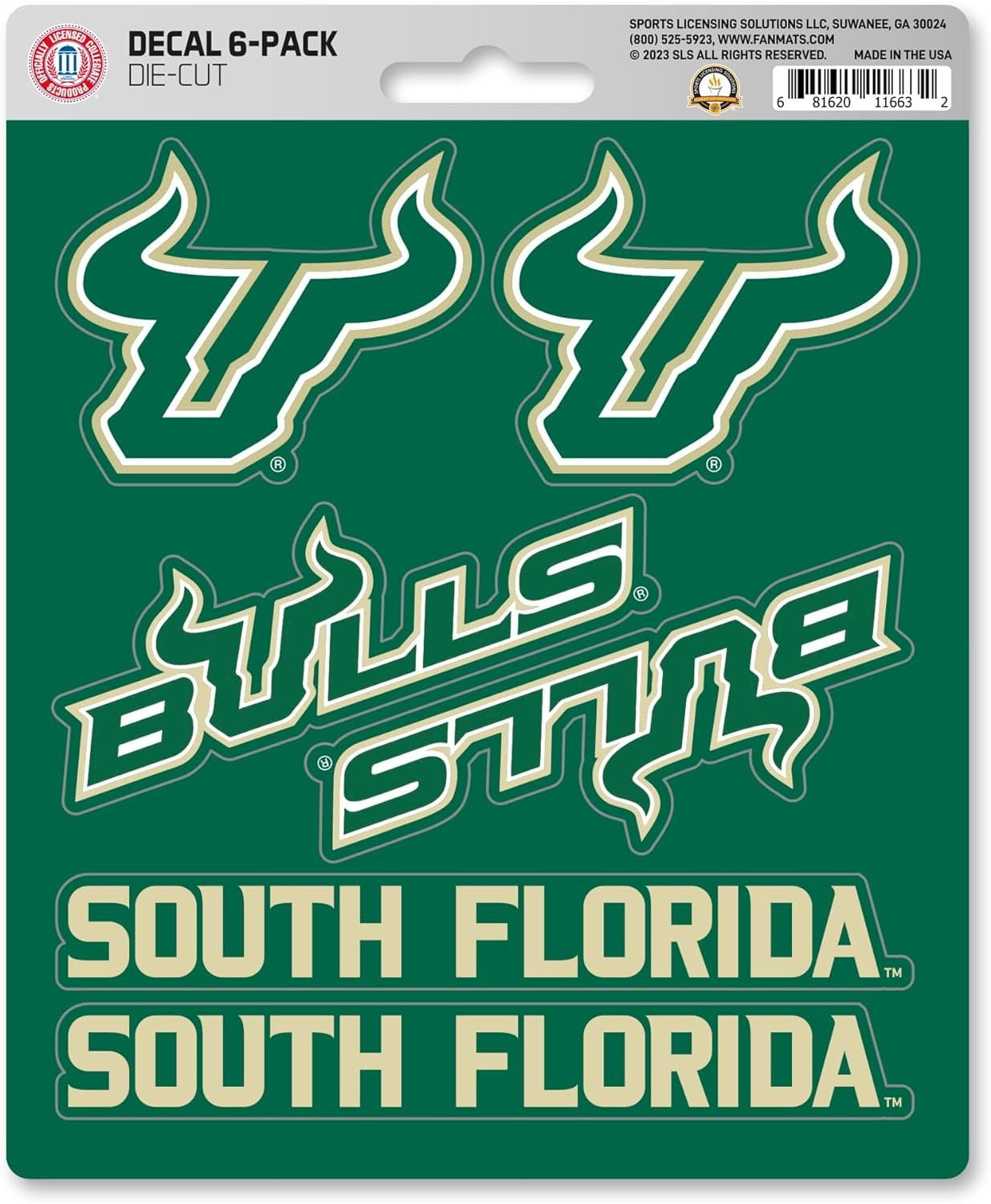 University of South Florida USF Bulls 6-Piece Decal Sticker Set, 5x6 ...