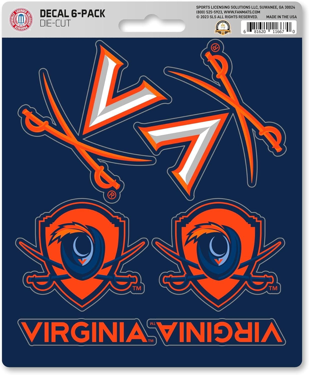 University of Virginia Cavaliers 6-Piece Decal Sticker Set, 5x6 Inch ...