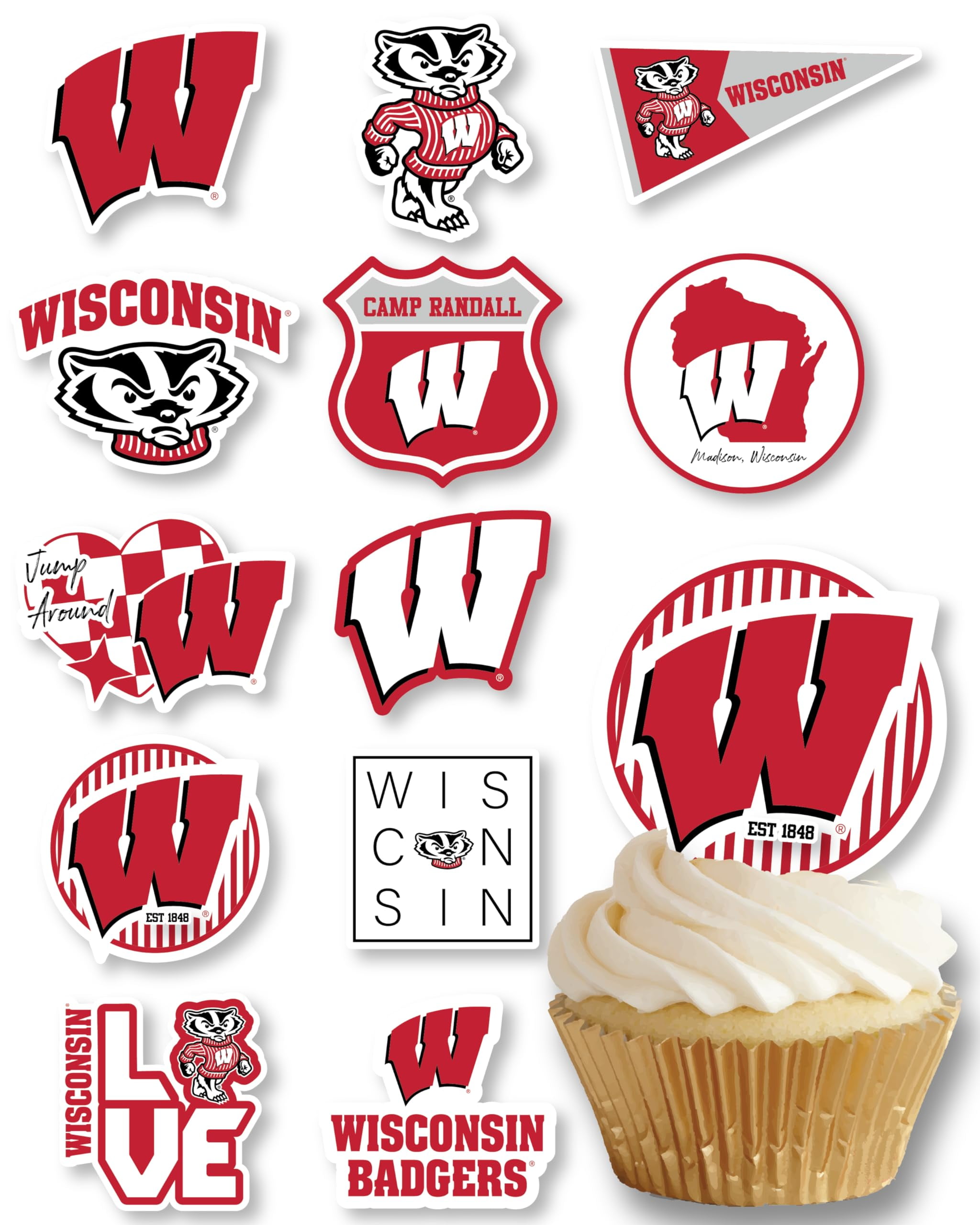 University of WisconsinEGSC Cupcake Toppers (24 Pieces) Wisconsin Party ...