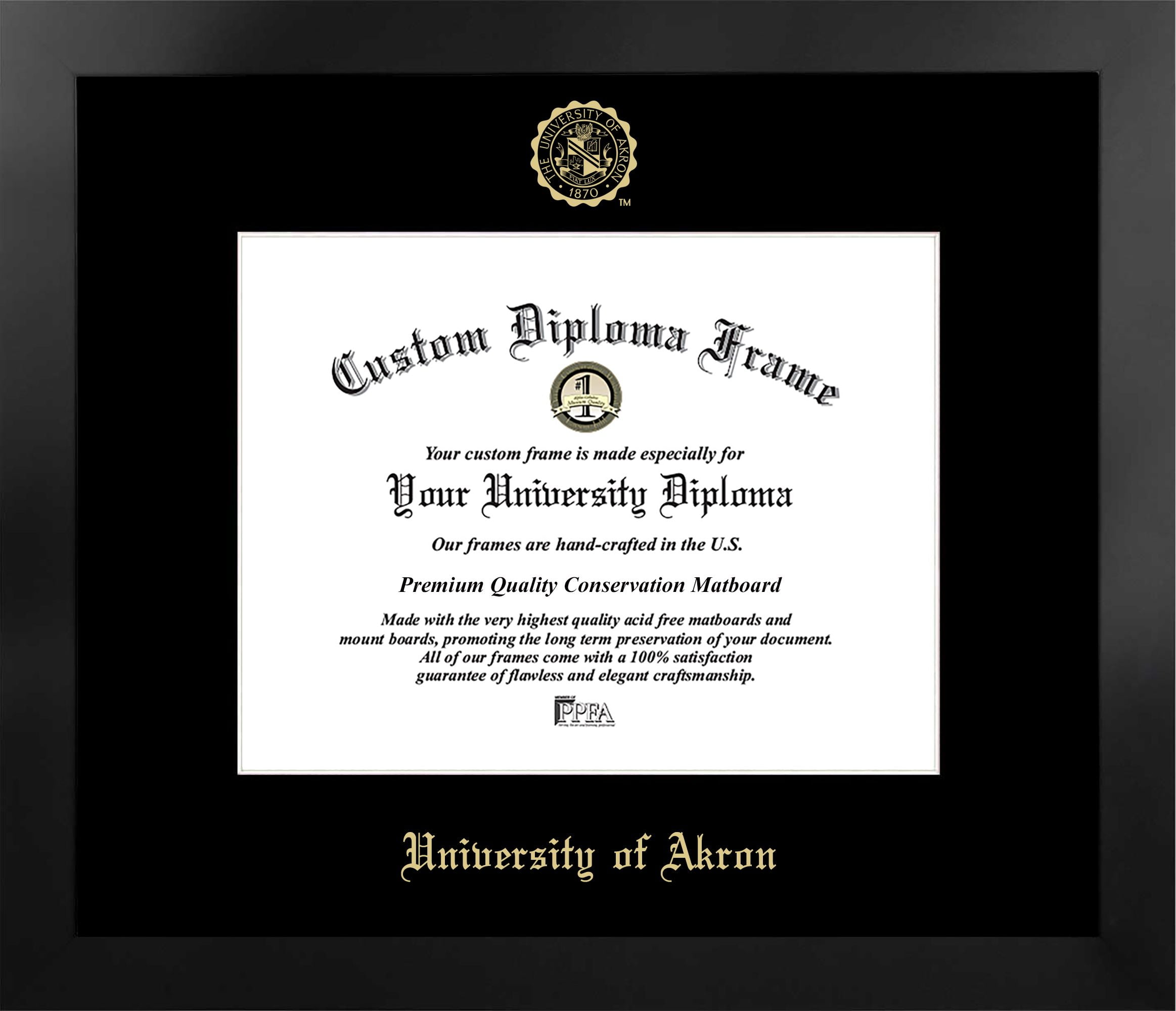 University of Akron 11w x 8.5h Manhattan Black Single Mat Gold Embossed ...