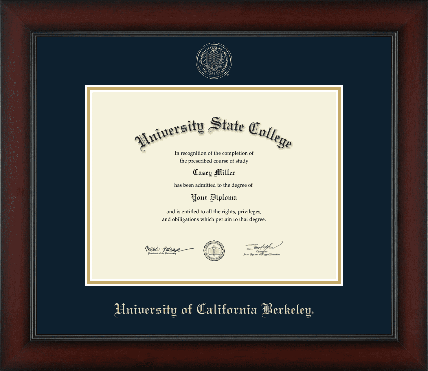 University of California Berkeley Diploma Frame, Document Size 11" x 8. ...