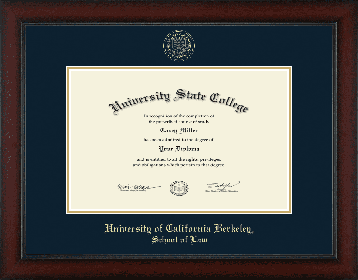 University of California Berkeley School of Law Diploma Frame, Document ...