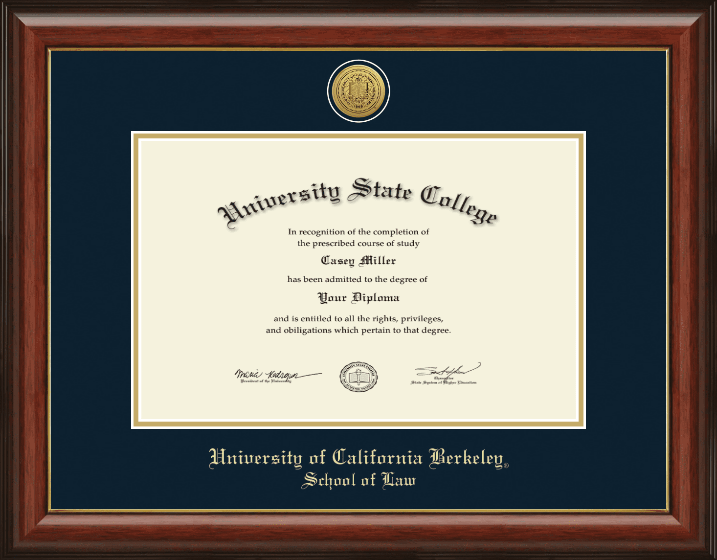 University of California Berkeley School of Law Diploma Frame, Document ...