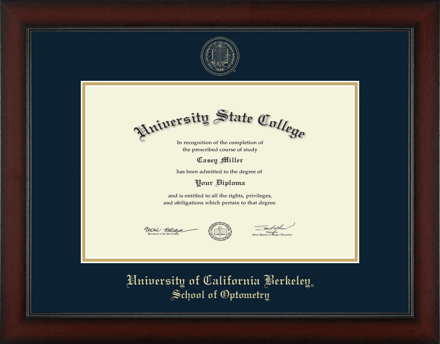 University of California Berkeley School of Optometry Diploma Frame ...