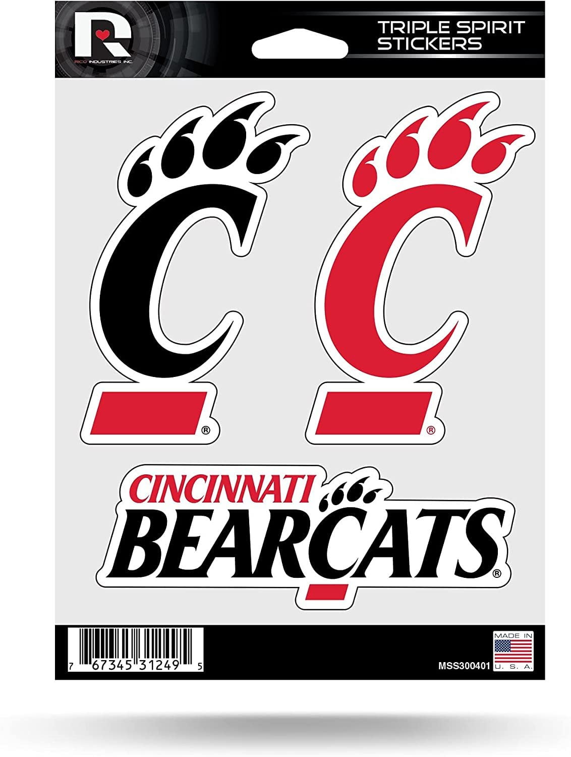 University of Cincinnati Bearcats Sticker Decal Sheet 3-Piece Die Cut ...