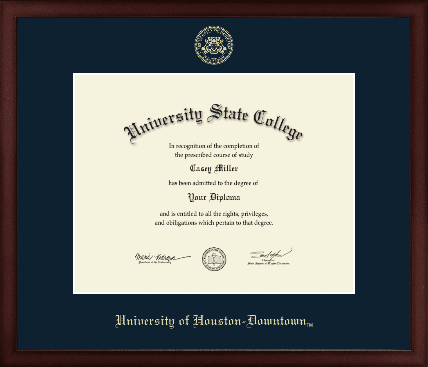 University of Houston Downtown Diploma Frame, Document Size 14" x 11 ...
