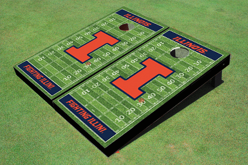 University of Illinois Navy Matching Football Field Custom Cornhole ...