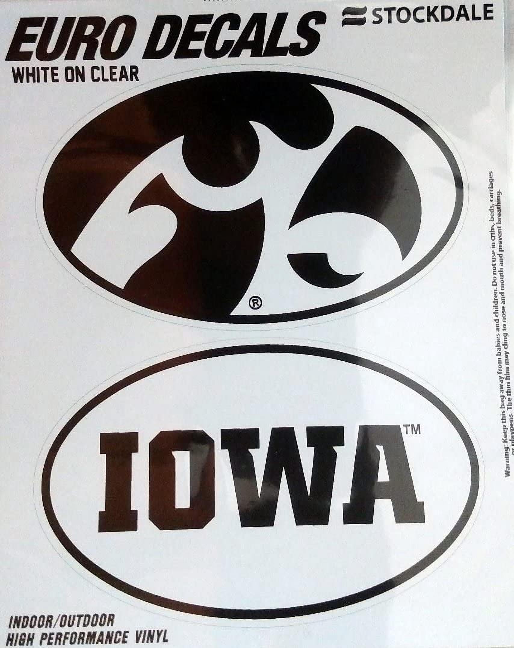 University of Iowa Hawkeyes 2-Piece White and Clear Euro Decal Sticker ...