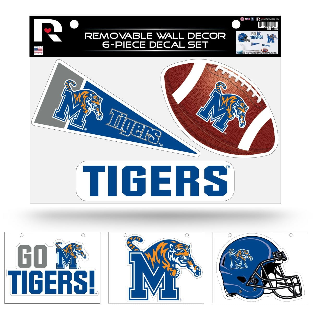 University of Memphis NCAA Set of 6 Removable Wall Decal Stickers ...
