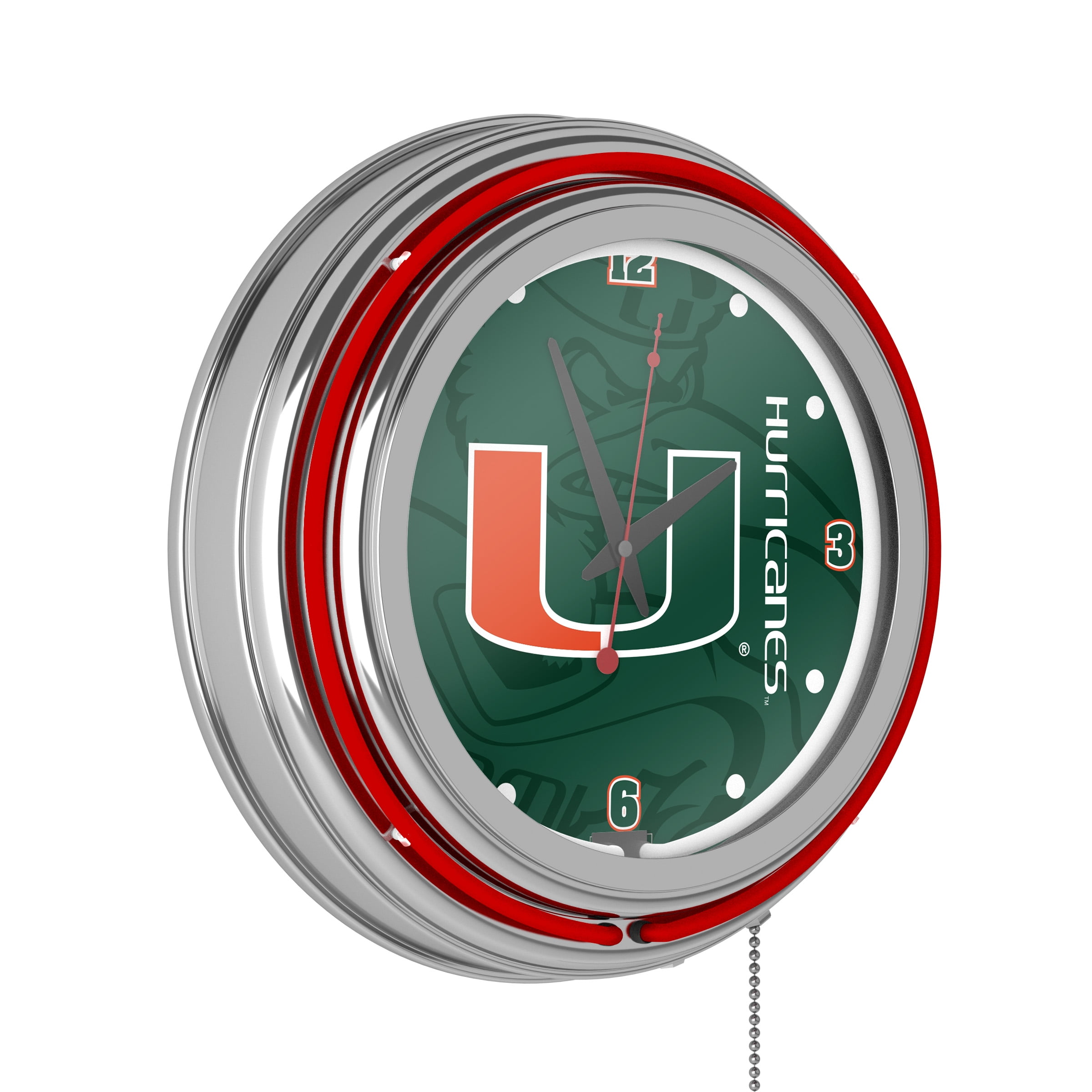 University of Miami Fade Retro Neon Analog Wall Clock with Pull Chain ...