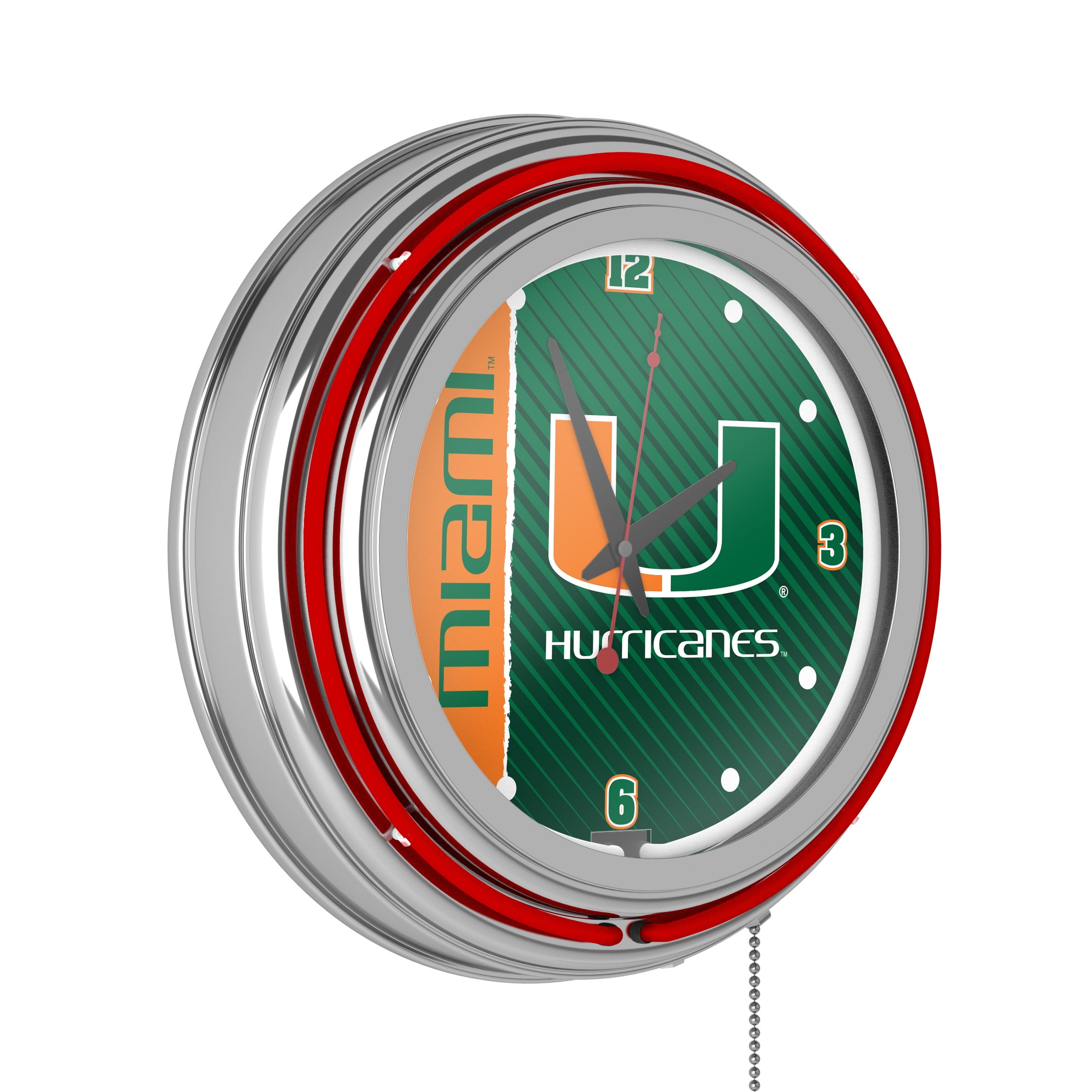 University of Miami Text Retro Neon Analog Wall Clock with Pull Chain ...