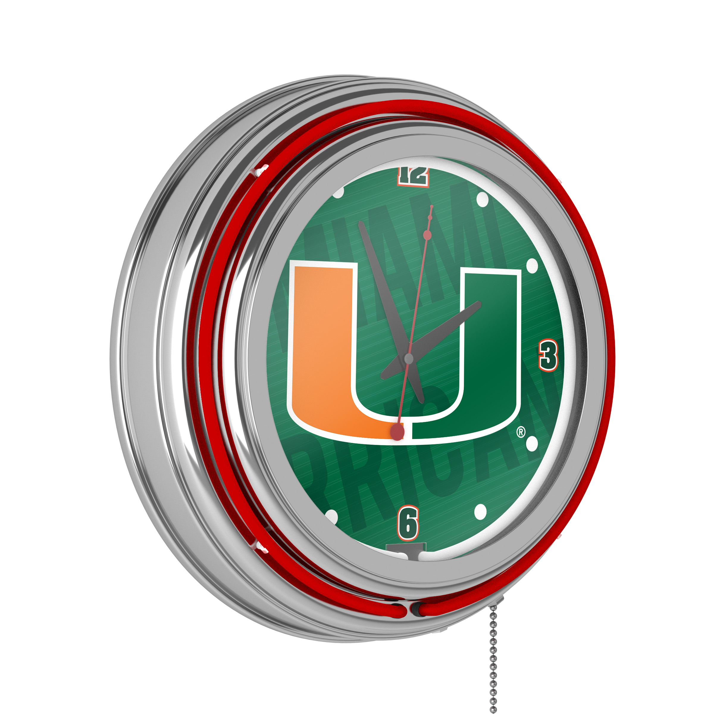 University of Miami Wordmark Retro Neon Analog Wall Clock with Pull ...