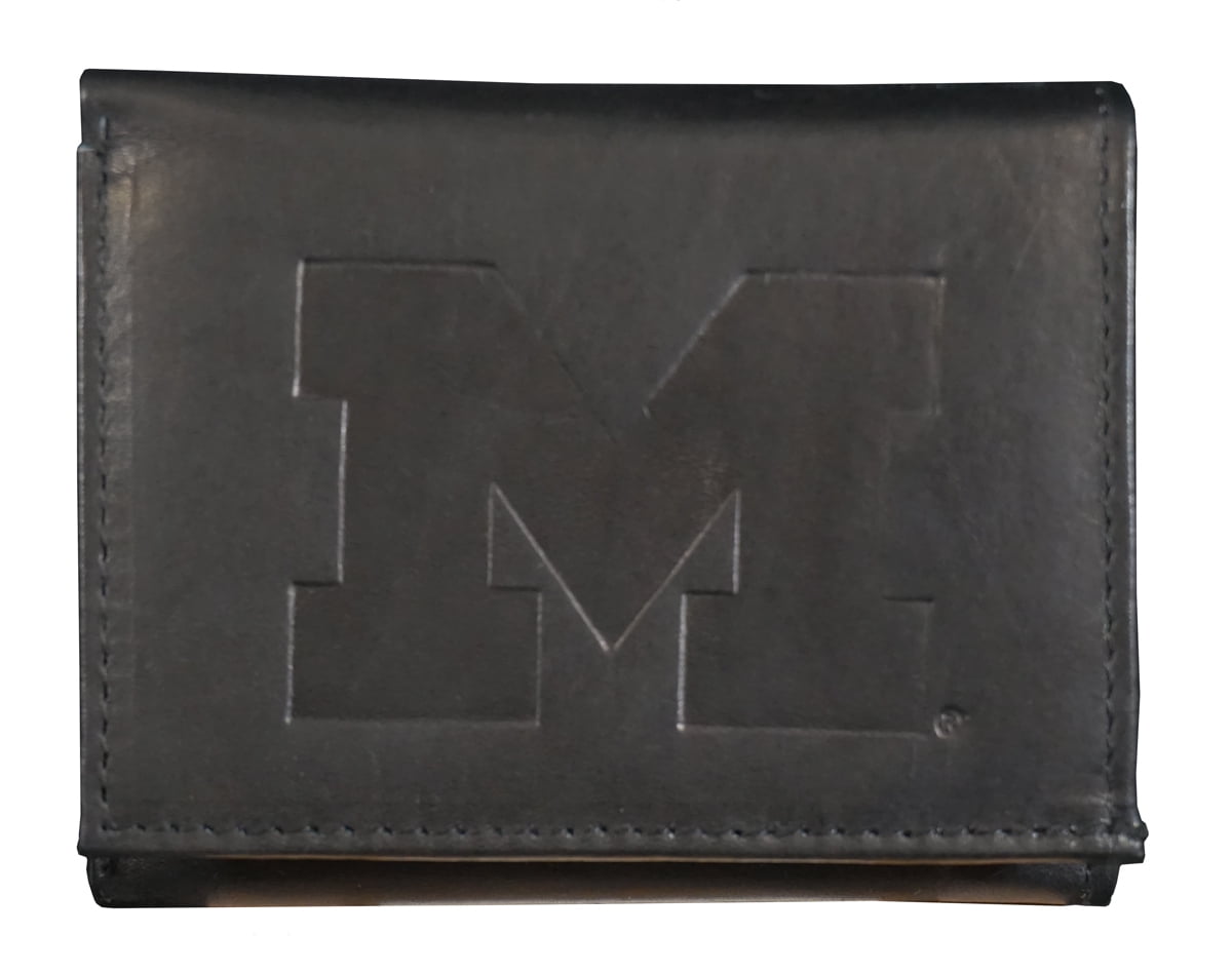 Michigan-Wolverine's Distressed Look Embossed Logo Black Leather ...