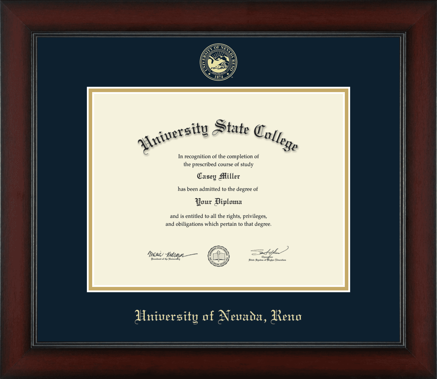 University of Nevada Reno Diploma Frame, Document Size 11" x 8.5 ...