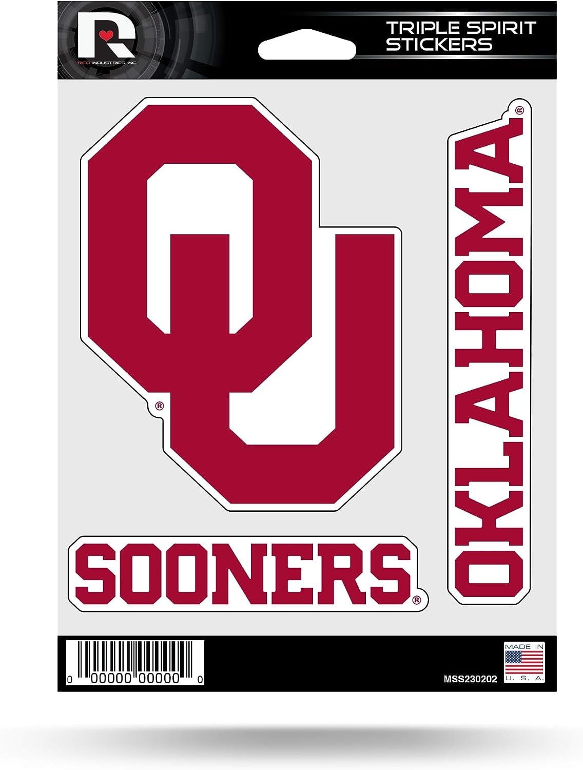 University of Oklahoma Sooners Multi Sticker Triple Decal Sheet, 5x7 ...