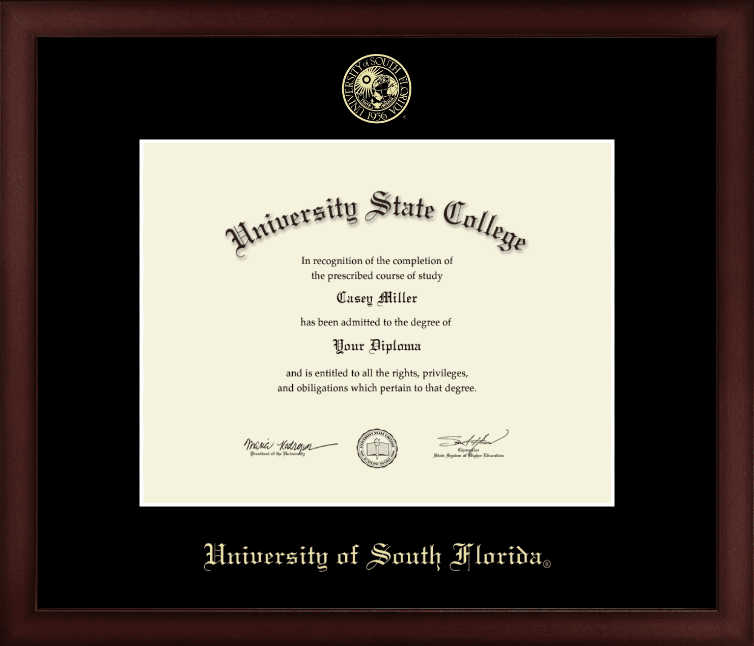 University of South Florida Diploma Frame, Document Size 11" x 8.5 ...
