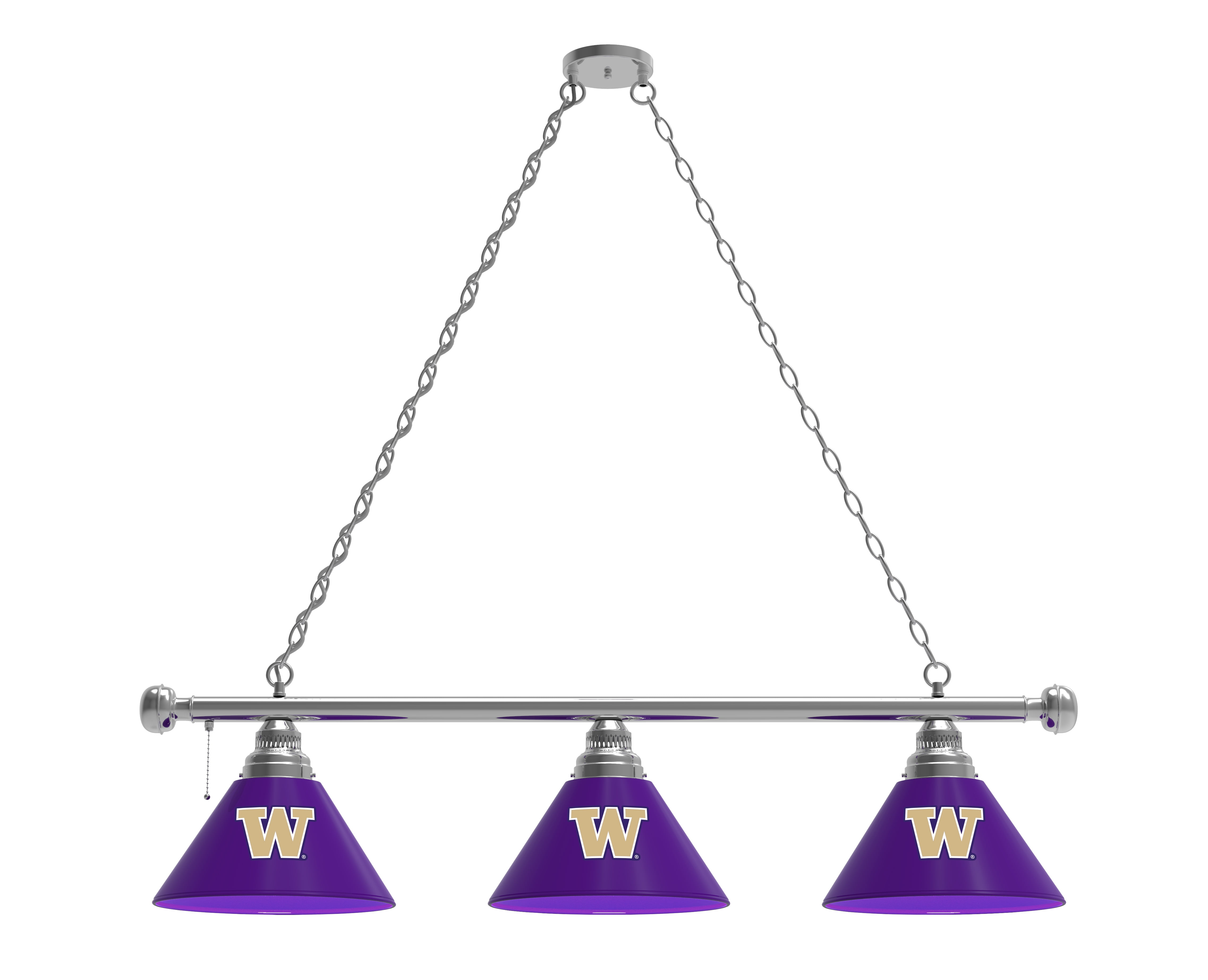 University of Washington 3 Shade Billiard Light with Chrome FIxture ...