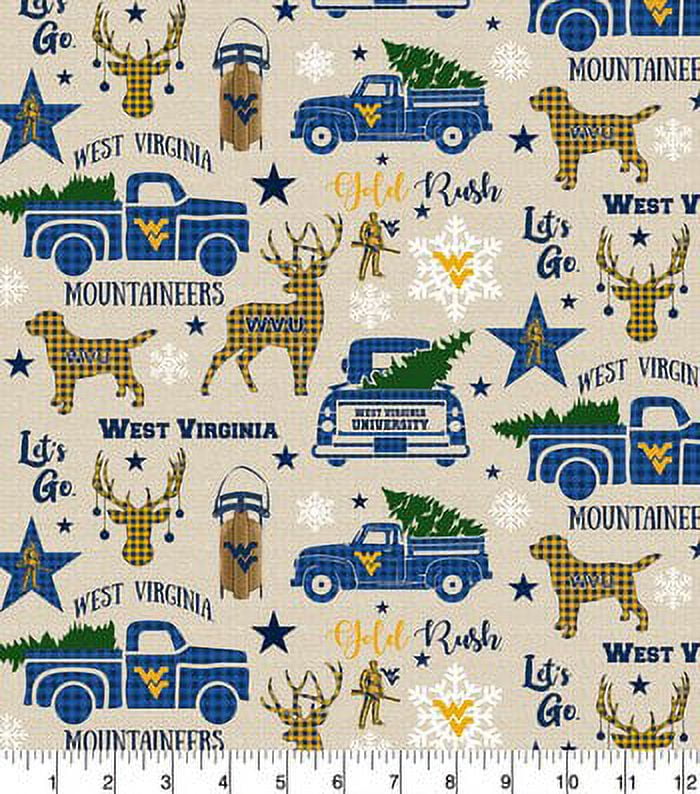 University of West Virginia Cotton Fabric with Christmas Design-LIMITED ...